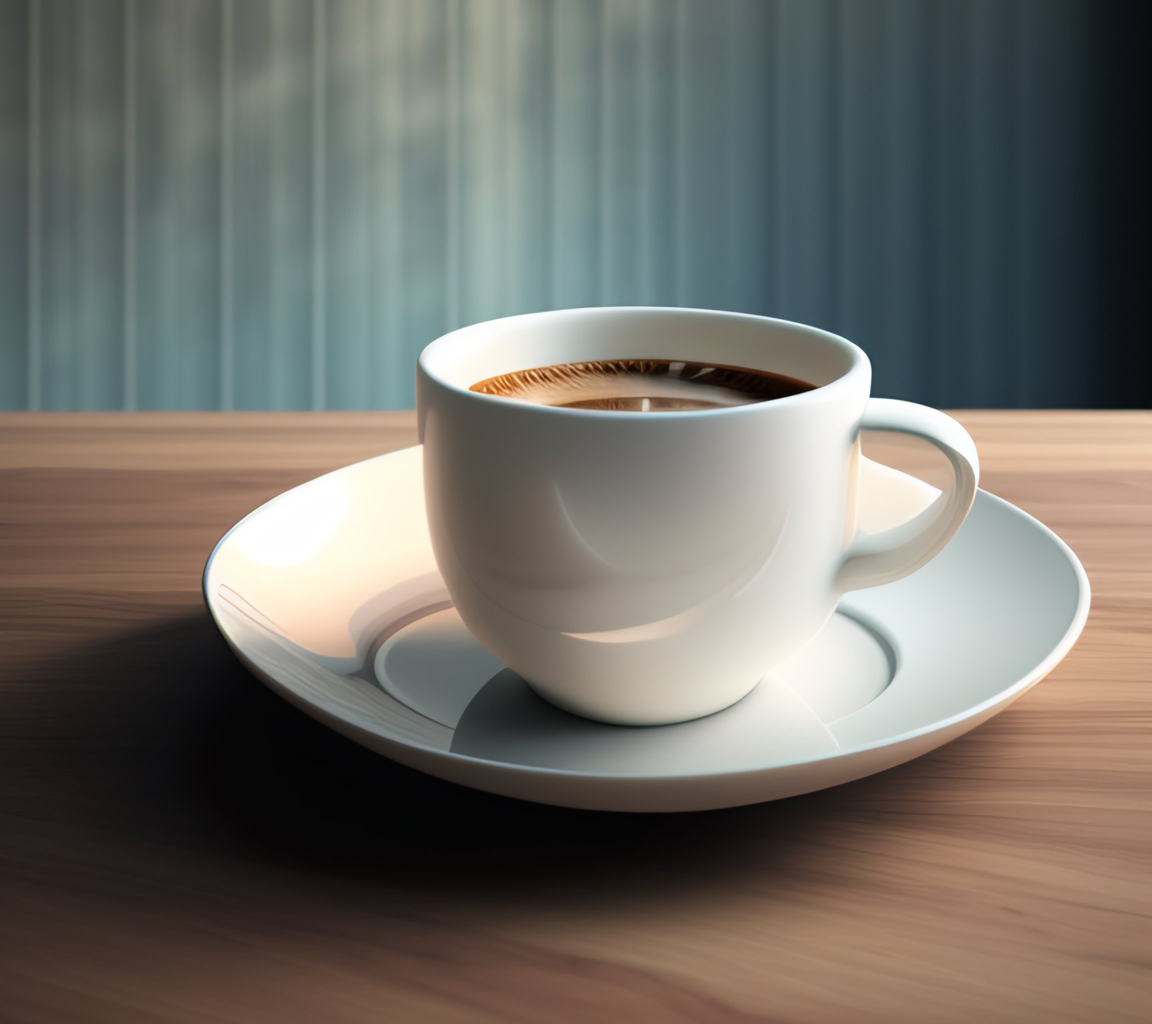 Lexica - Single latte cup on a table, on a plate, with a white ...