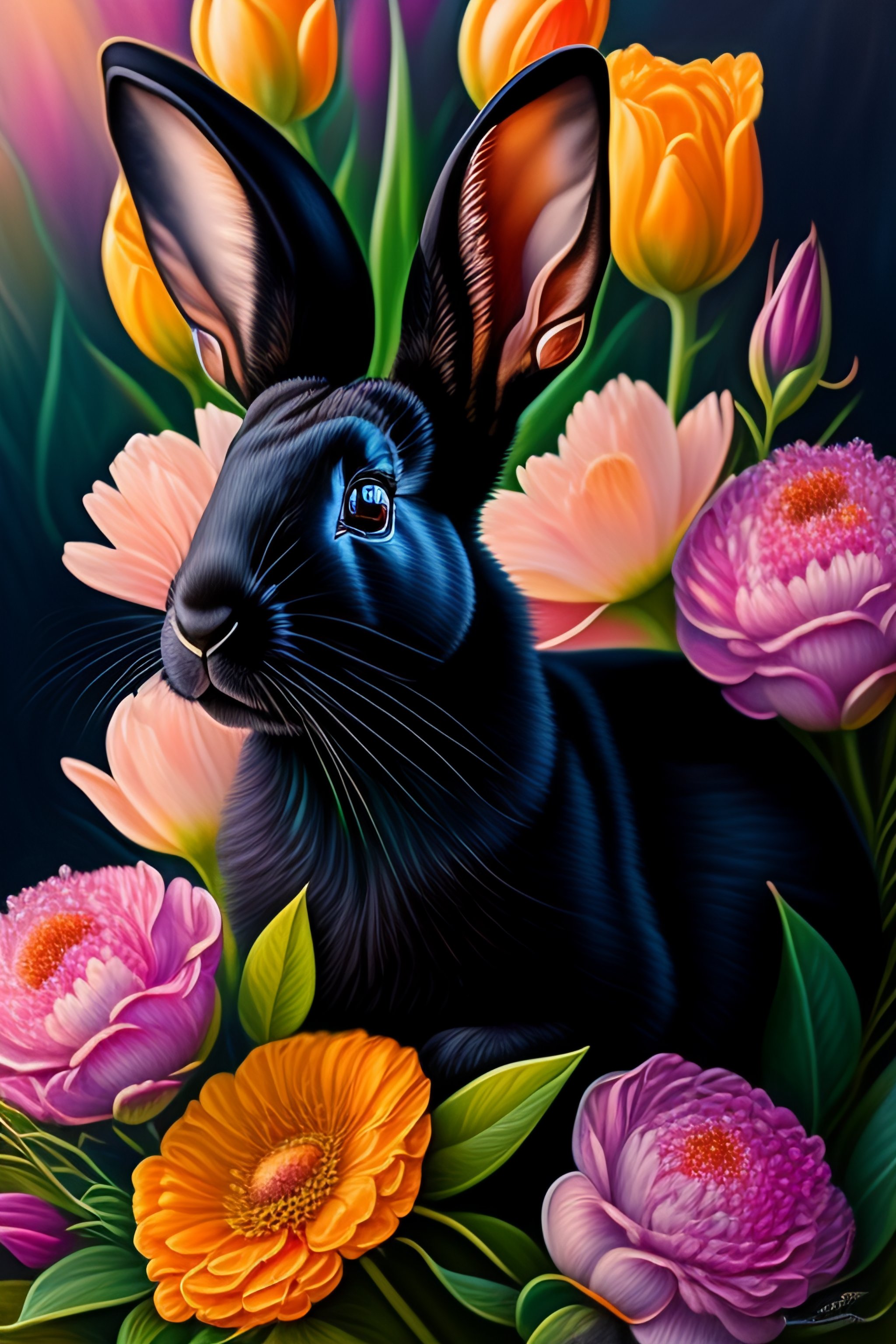 Lexica - Beautiful detailed black rabbit portrait behind a detailed ...