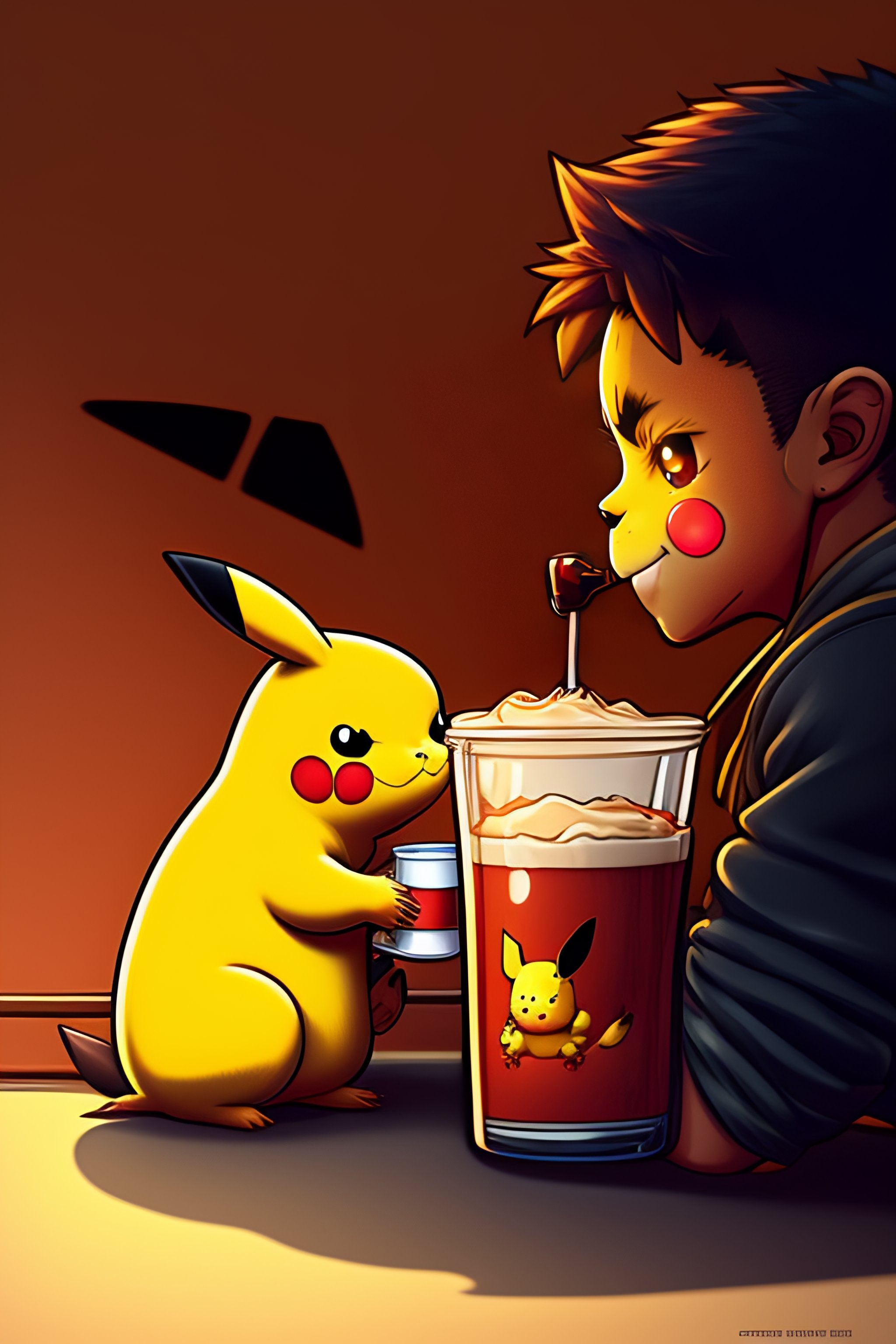 Lexica - Pikachu drinkin coffee alone room late night, cartoon, color ...
