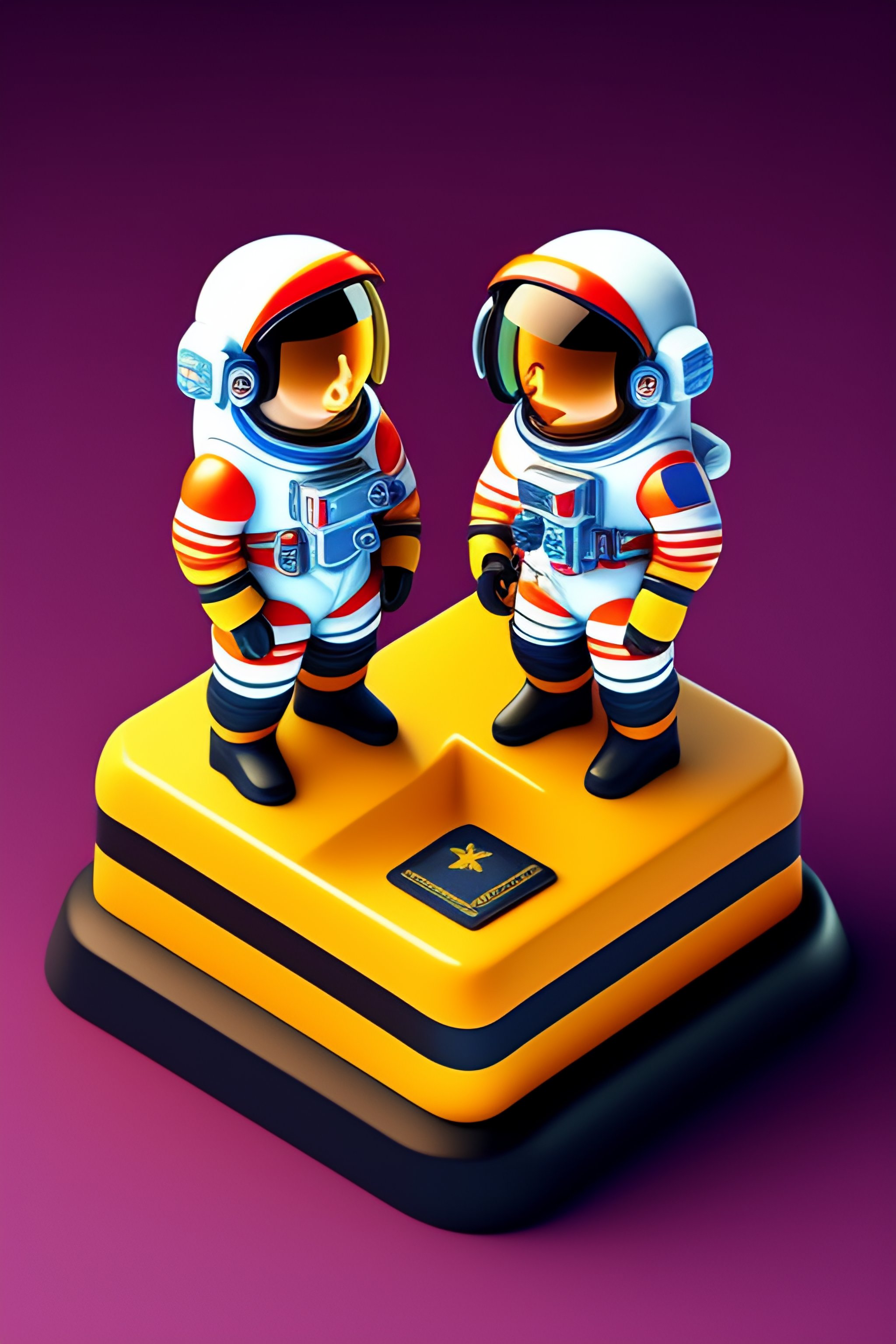 Lexica - Two astronauts bobblehead isometric art