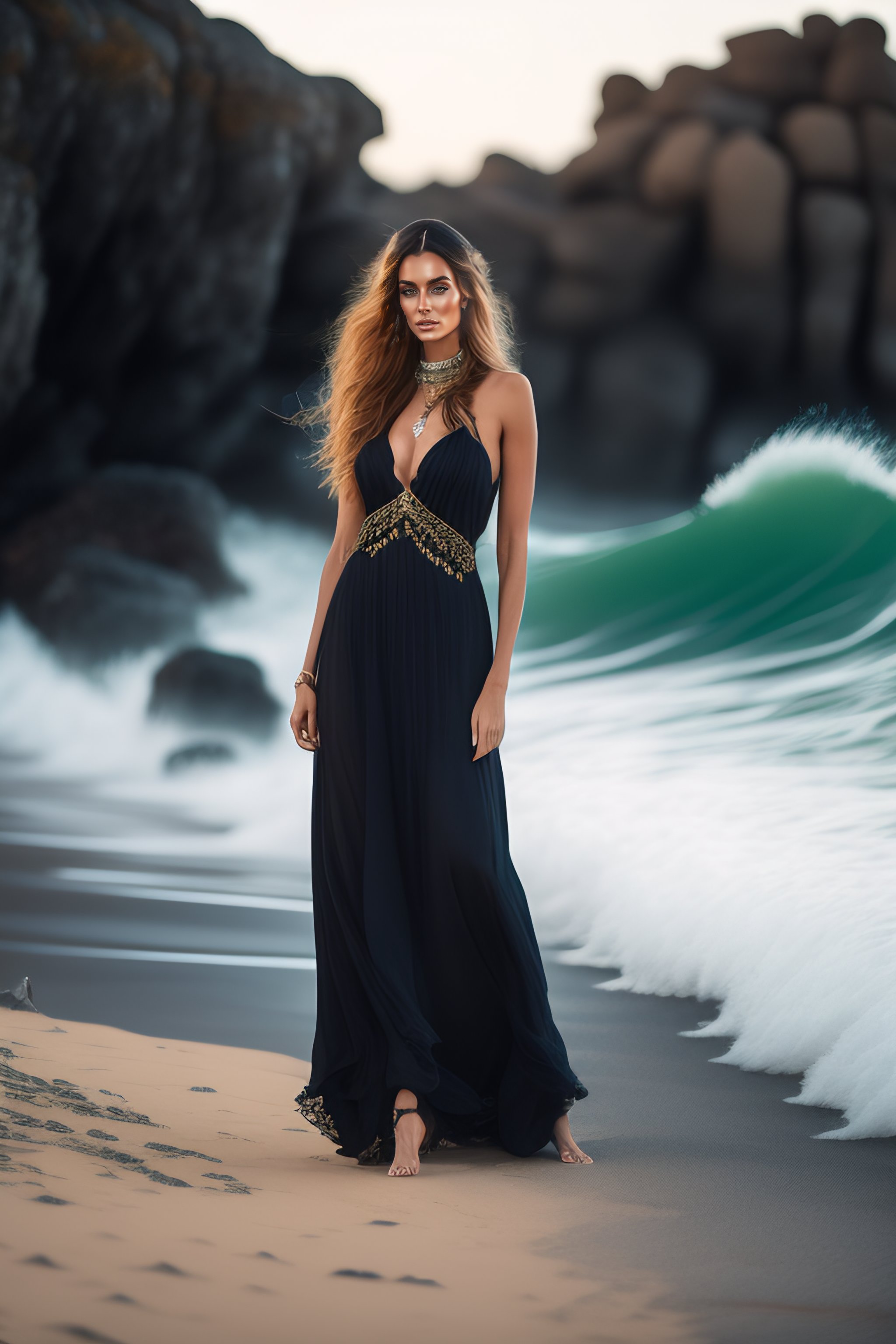 Lexica - Old jetty photo of beautiful tall hottest witch with long hair ...