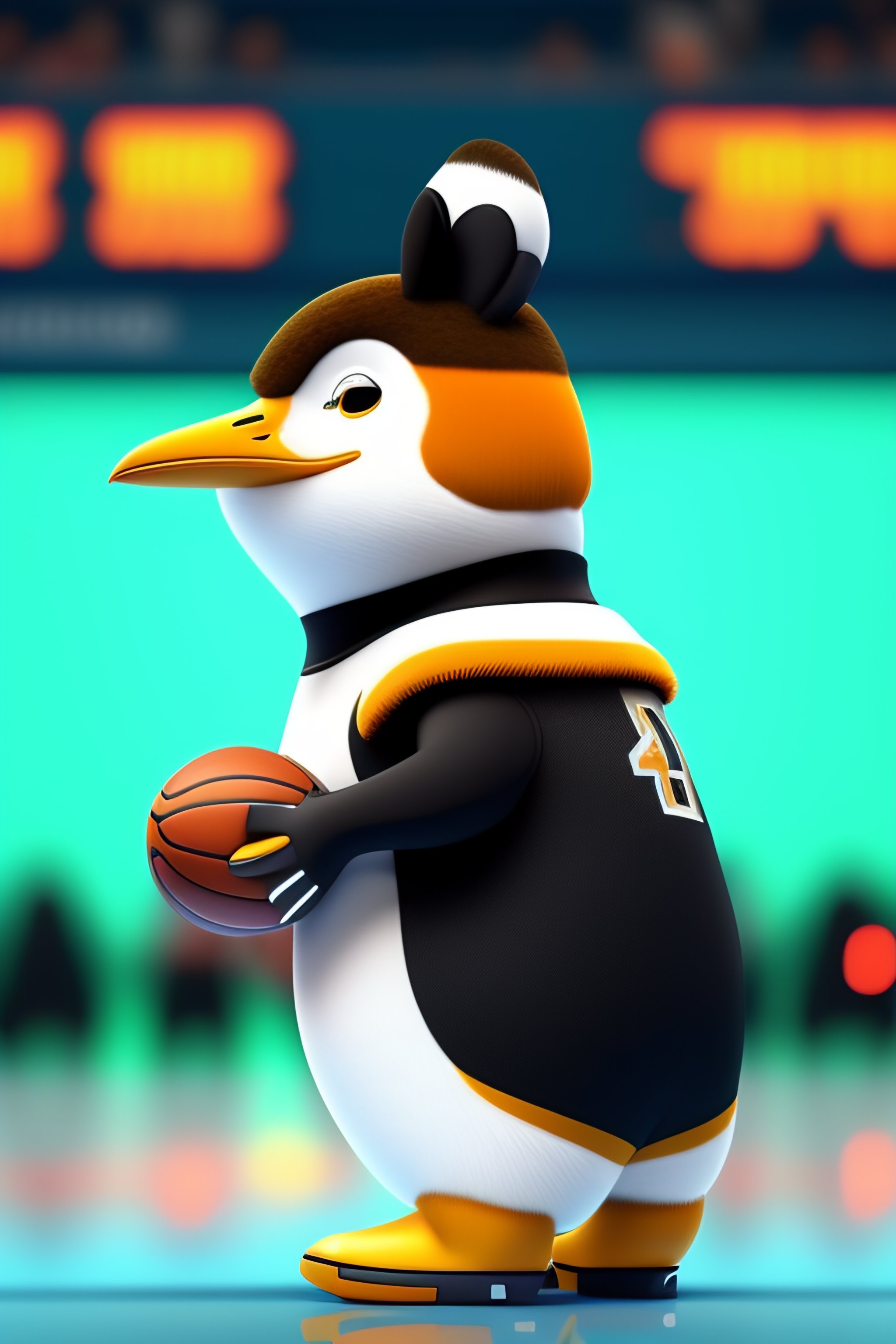 Lexica - An anthropomorphic penguin in basketball outfit looking like ...