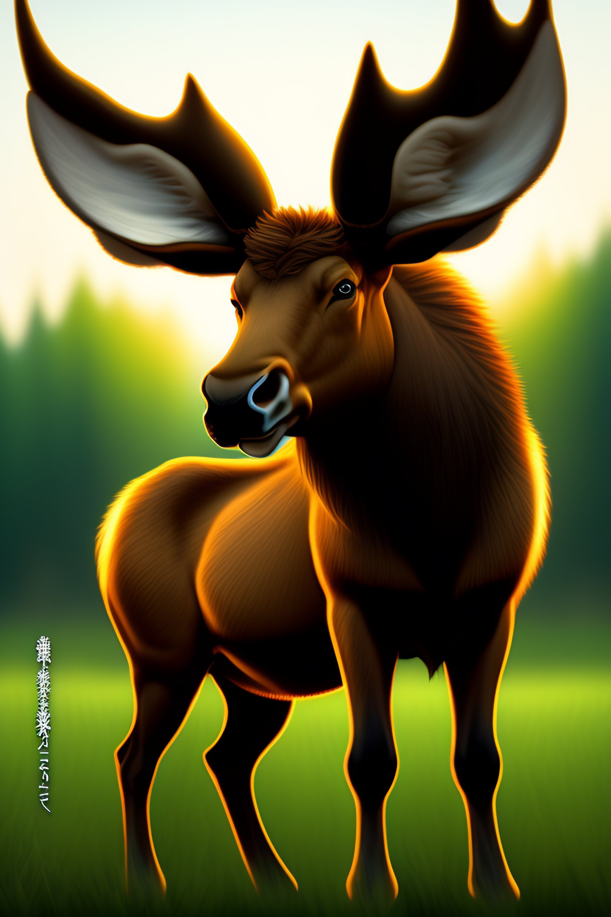 Lexica - Anime illustration of a Pokemon Green Adult Moose with Large Horns