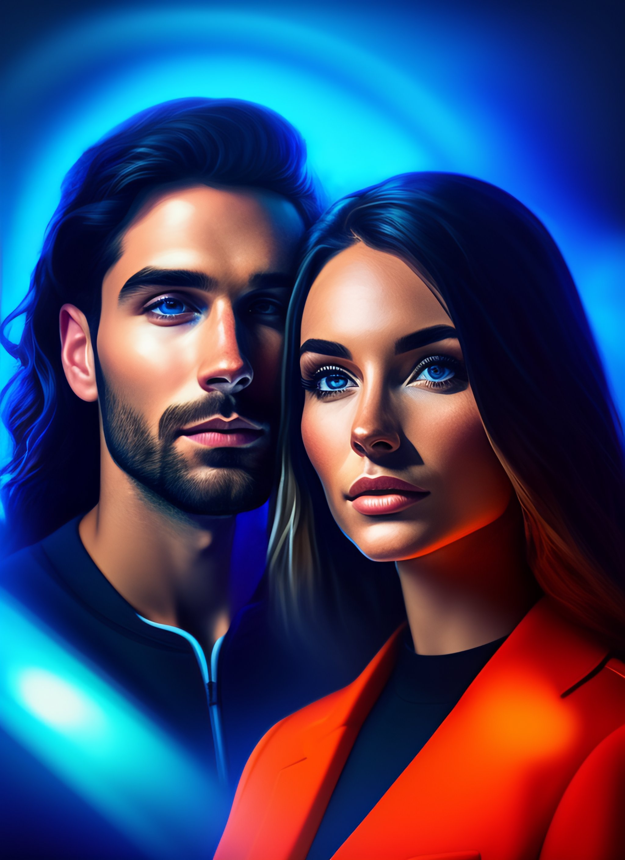 Lexica - Portrait of 2 people, blue lights, 4k , art station, modern