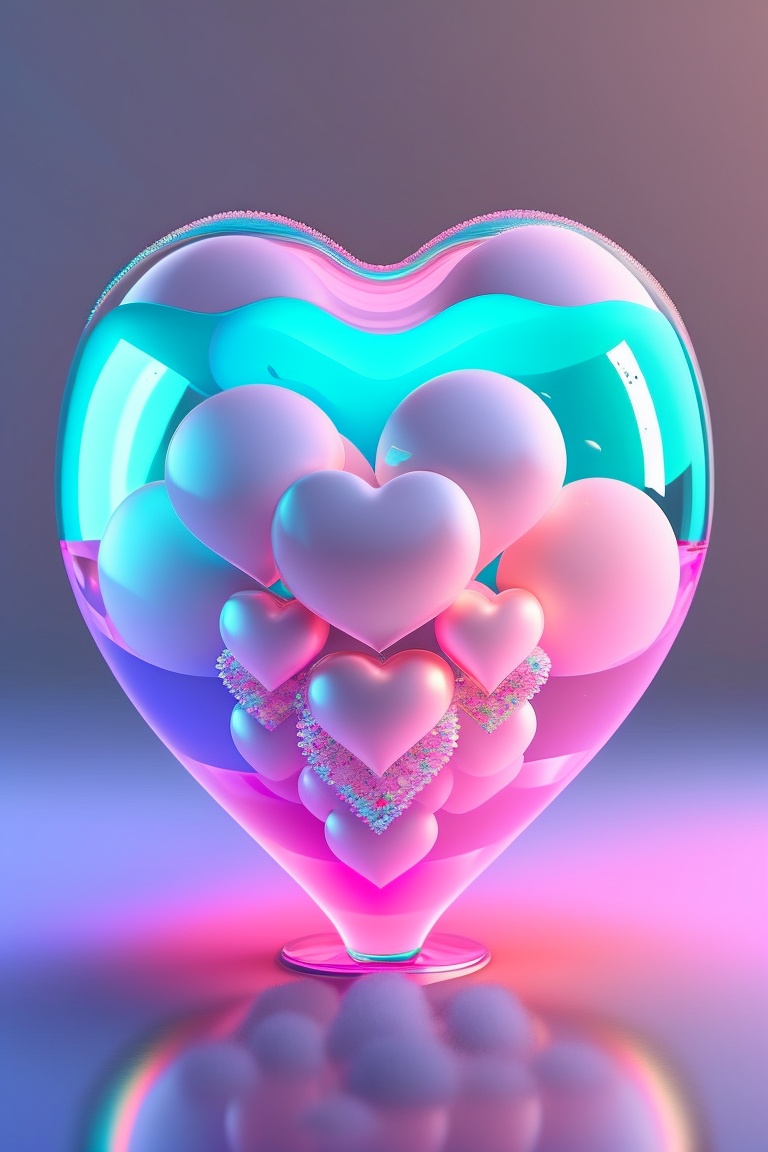 Lexica - A realistic cyan colored glass heart filled with many little ...