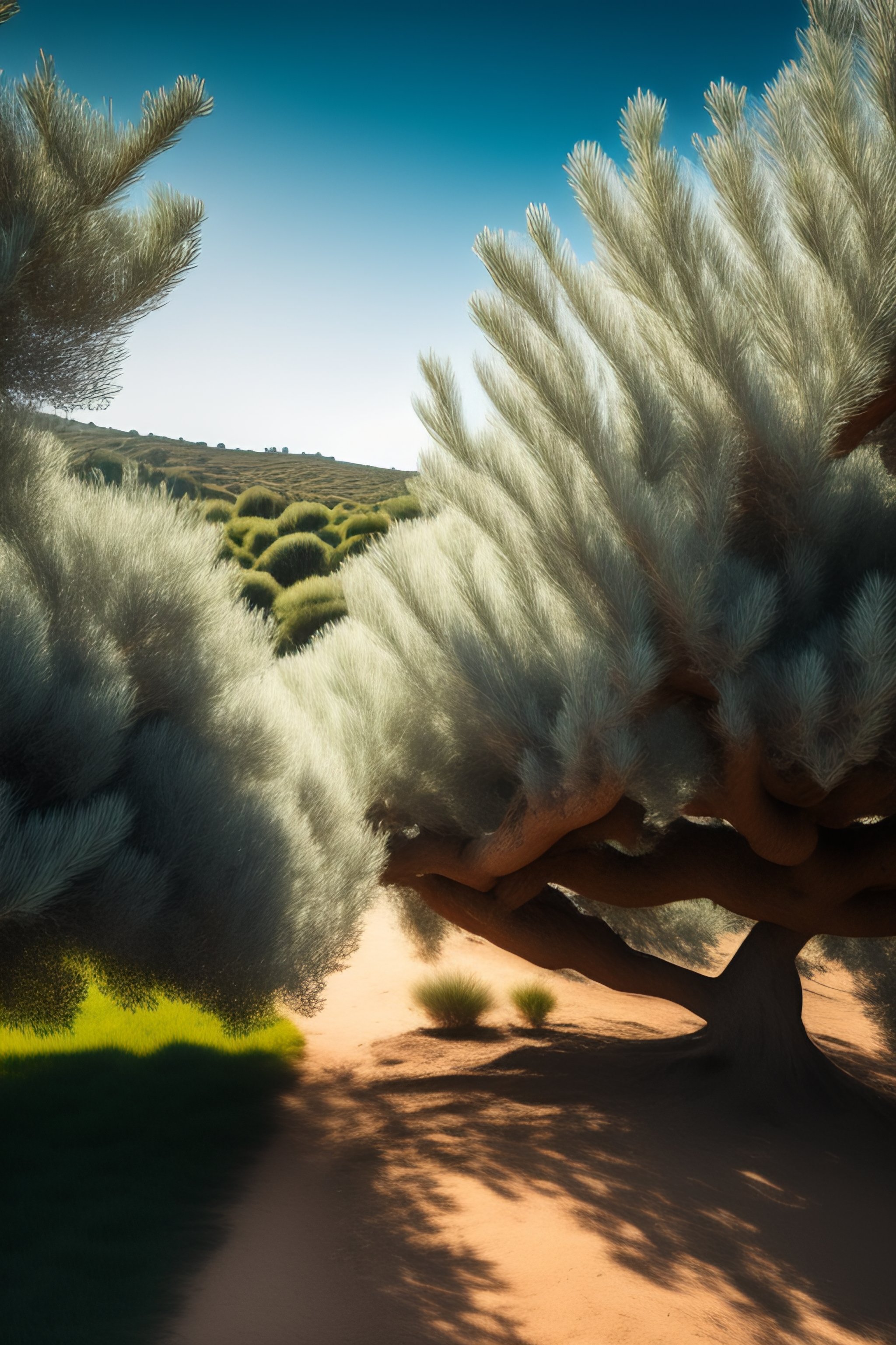 Lexica - A white linen cloth entangled in the branches of an olive tree.