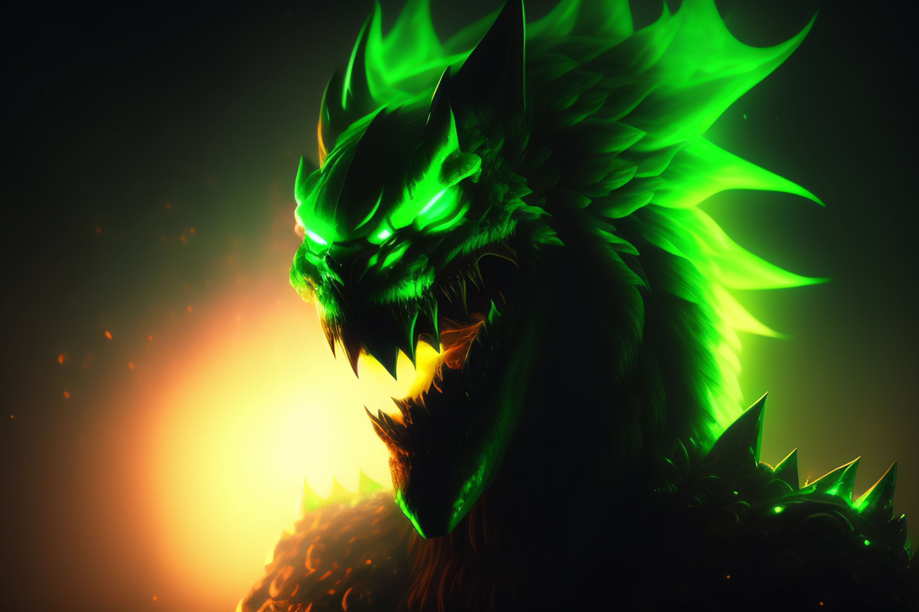 Lexica - Monster demon in the dark with green lights