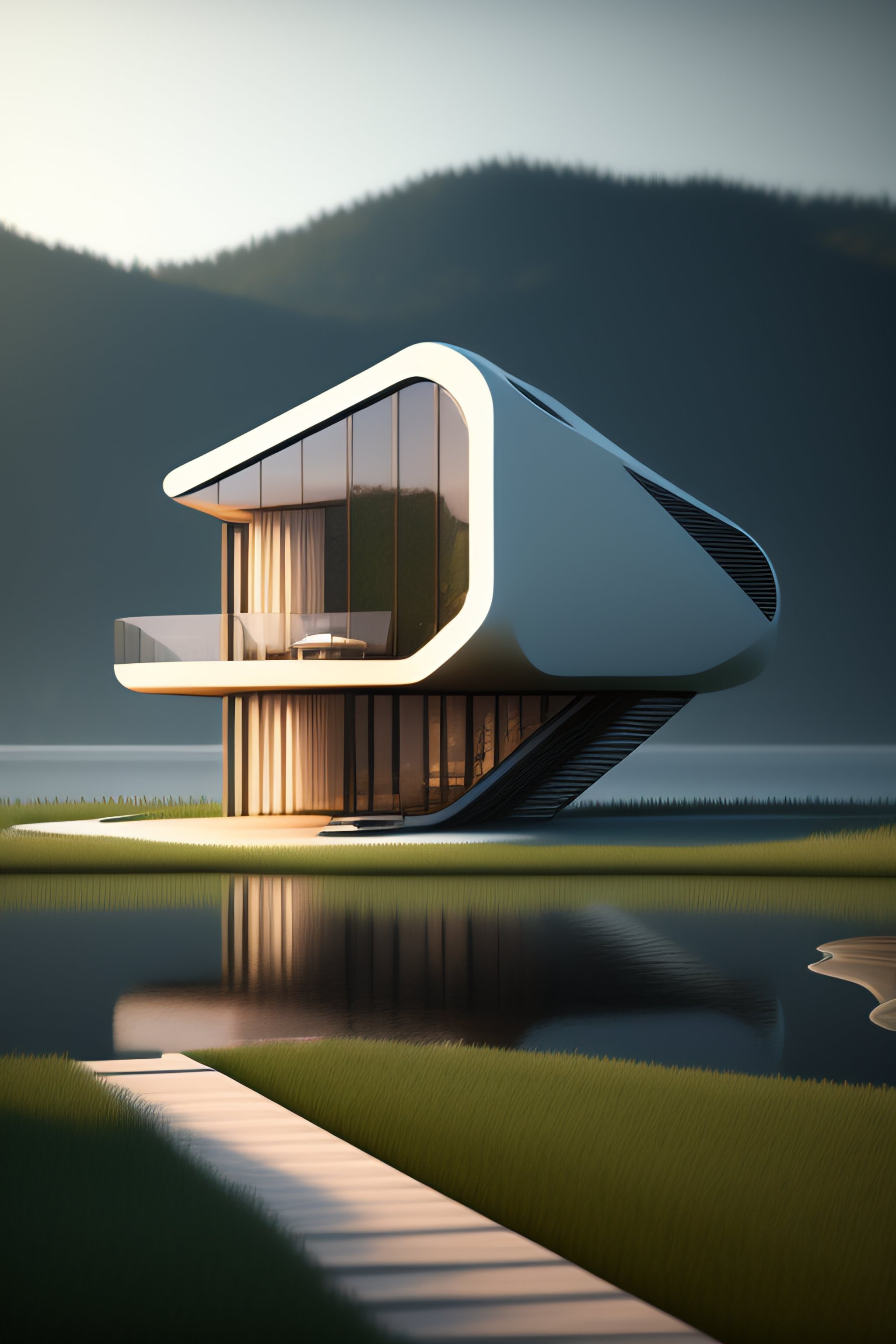 Lexica - Organic house next to the lake, zaha hadid, render, 8k ...