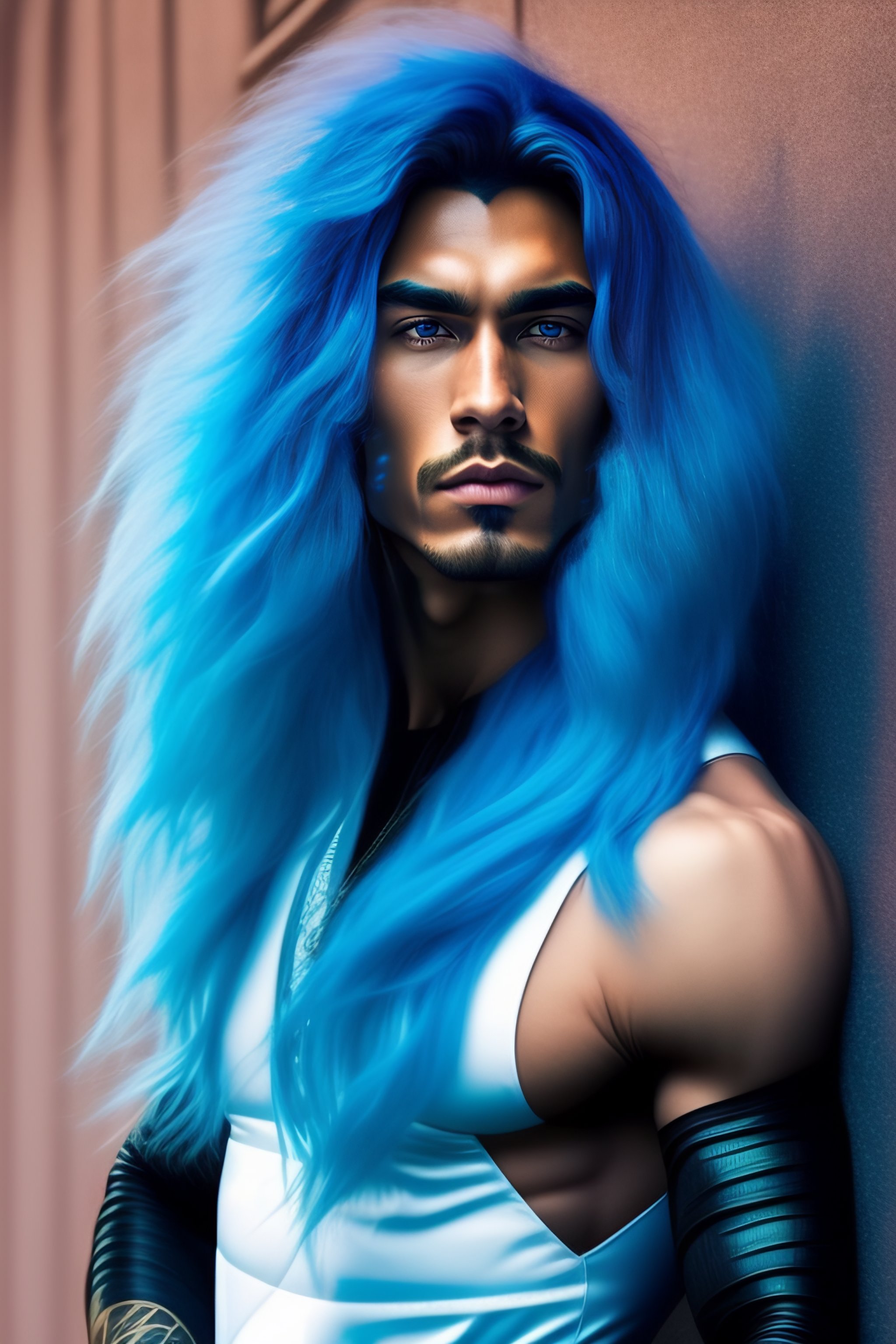 Lexica - Man with long hair like super sayen , blue hair