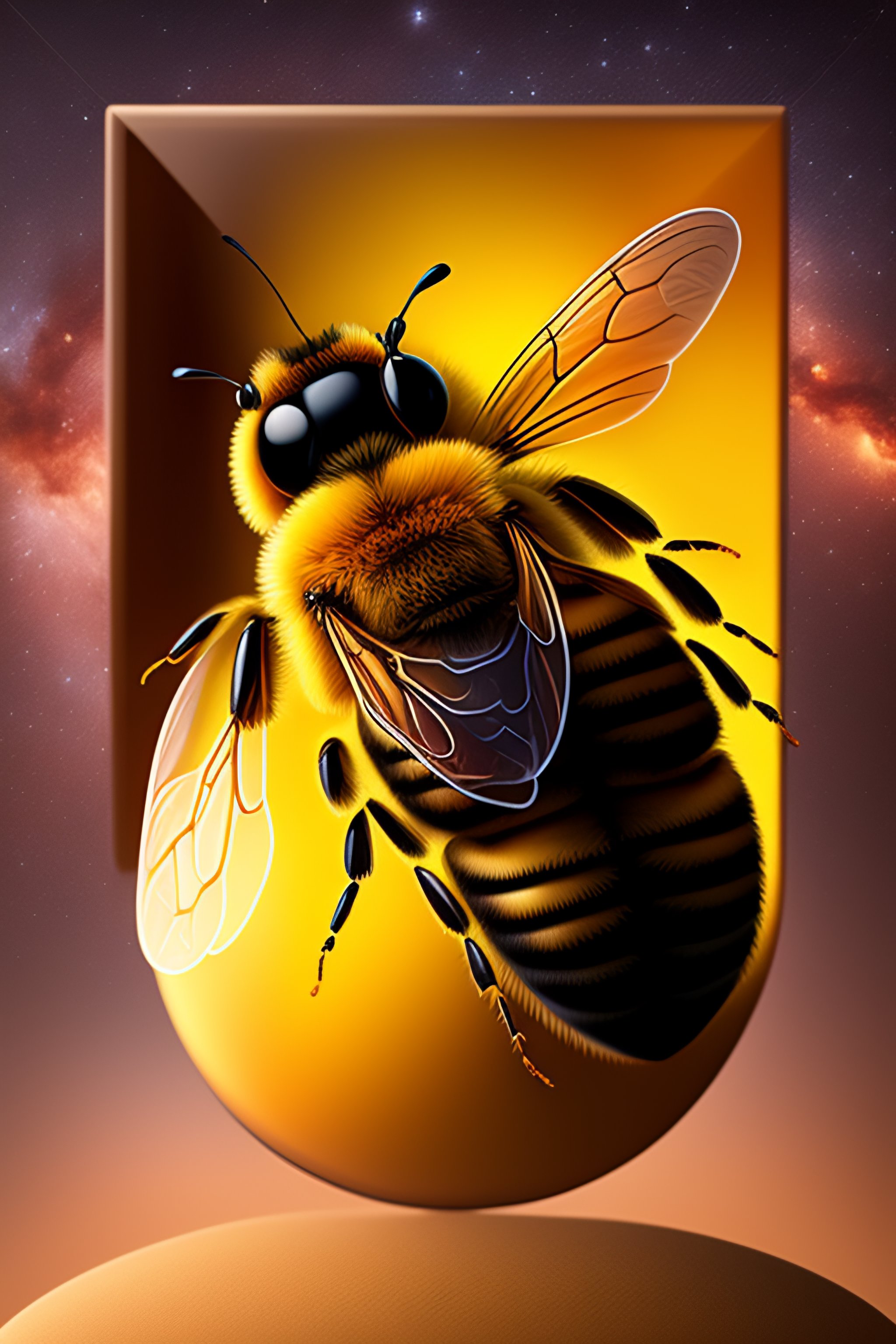 Lexica - Honey bee in space in the style of rene magritte