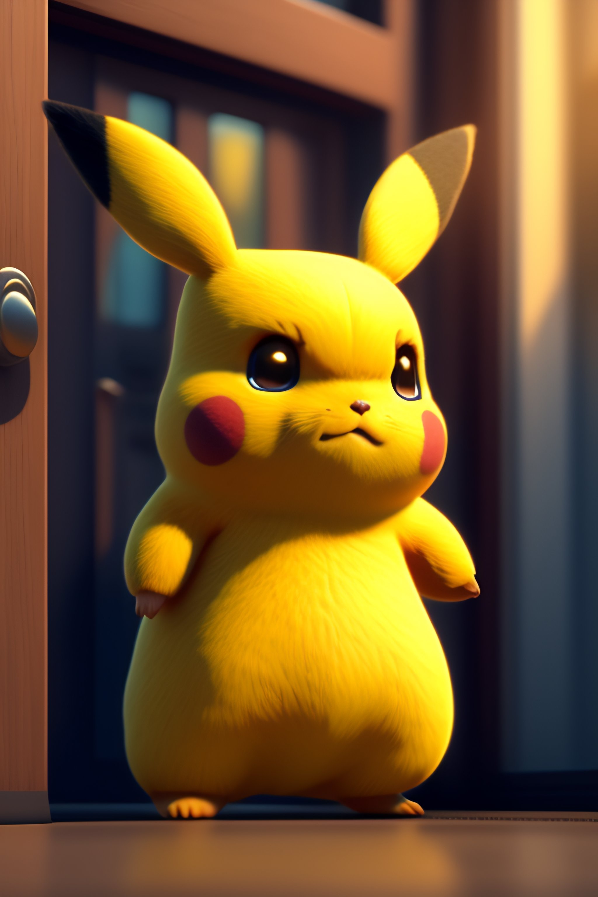 Lexica - Cute little Pikachu waving and smiling greeting me in front of ...