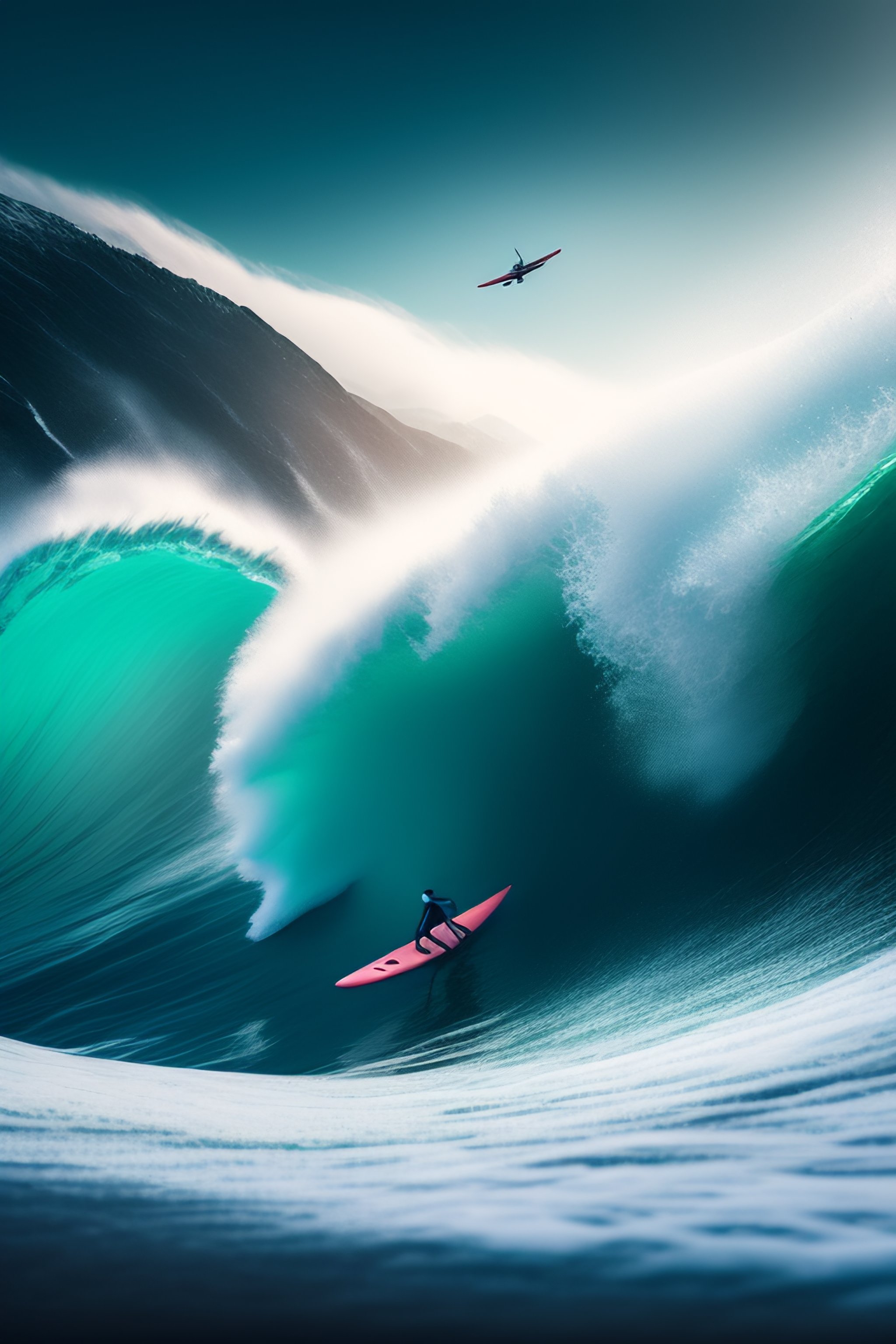 Lexica - A boy surfing with a sea surfboard down a snowy mountain ...