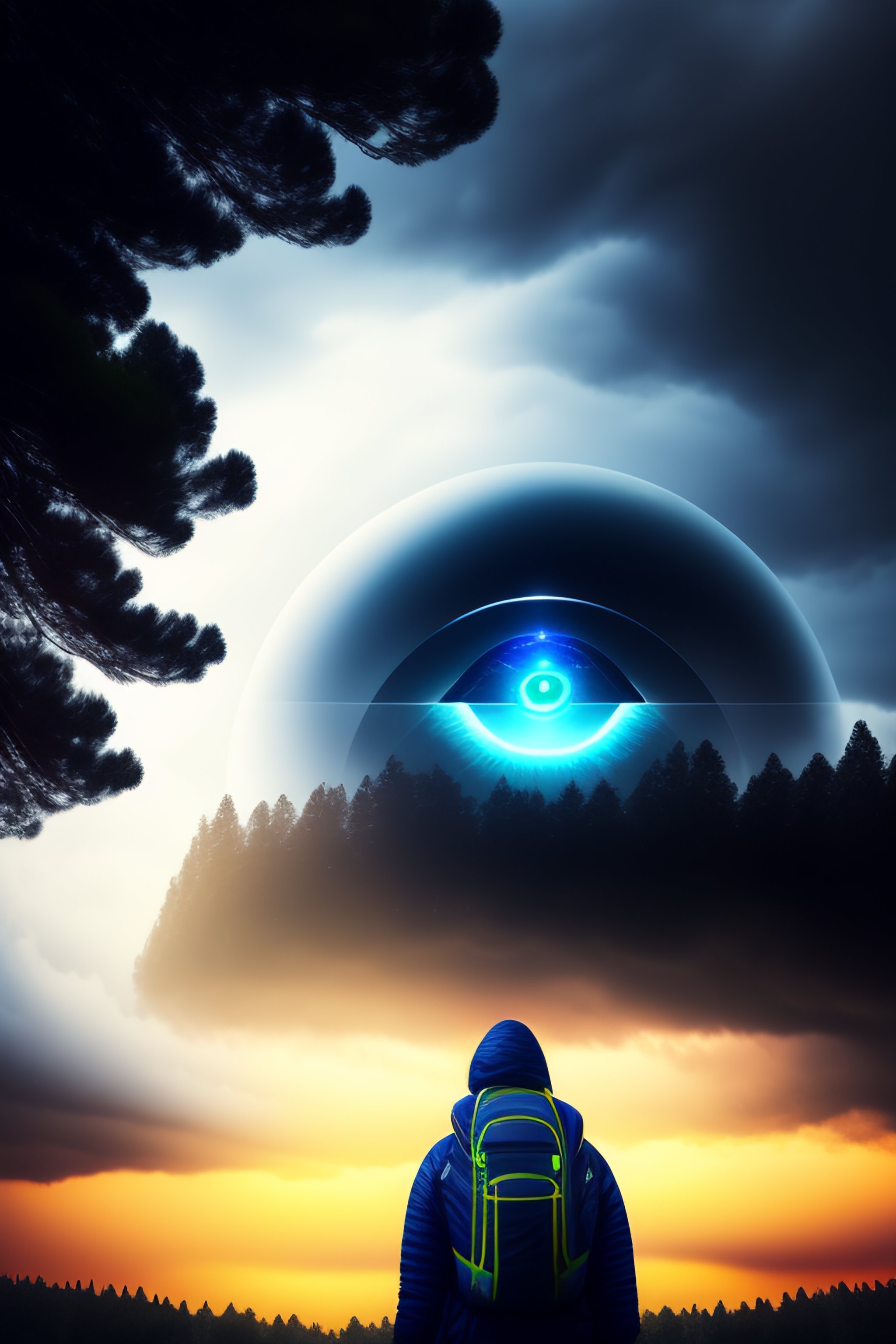 Lexica - A monster evil eye looking down in the stormy sky, viewed from ...