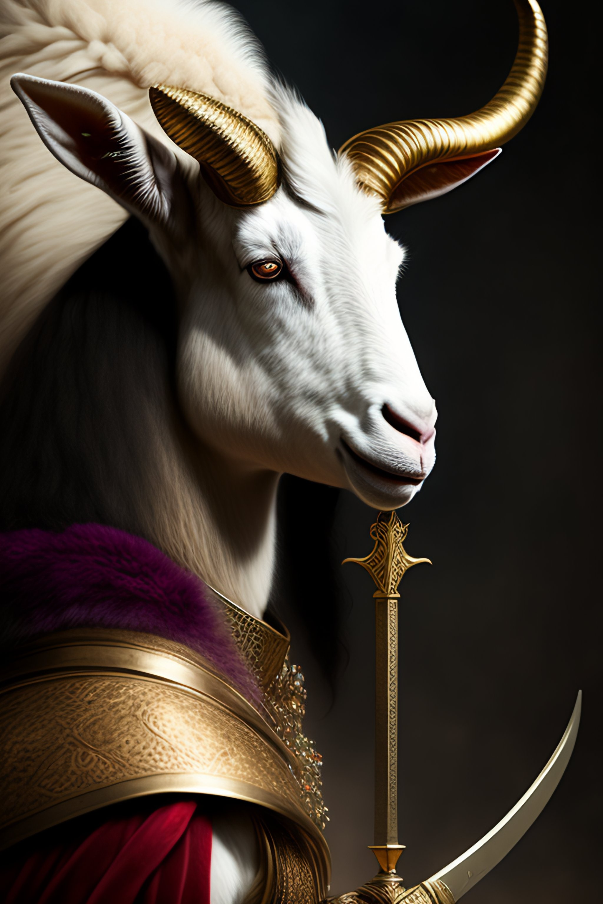 Lexica - Portrait of a warhammer goat with a big sword