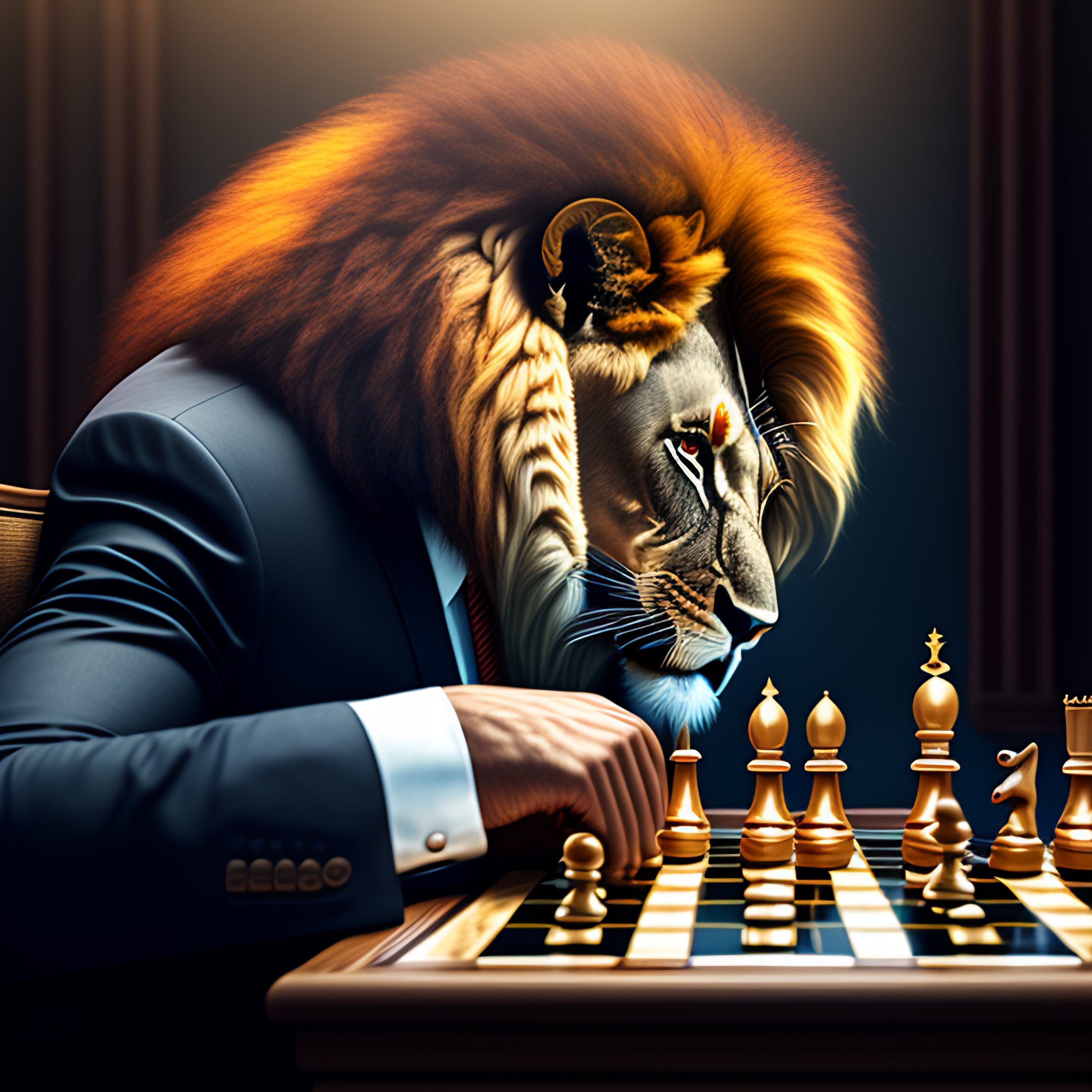 Lexica - Lion wearing a suit playing chess