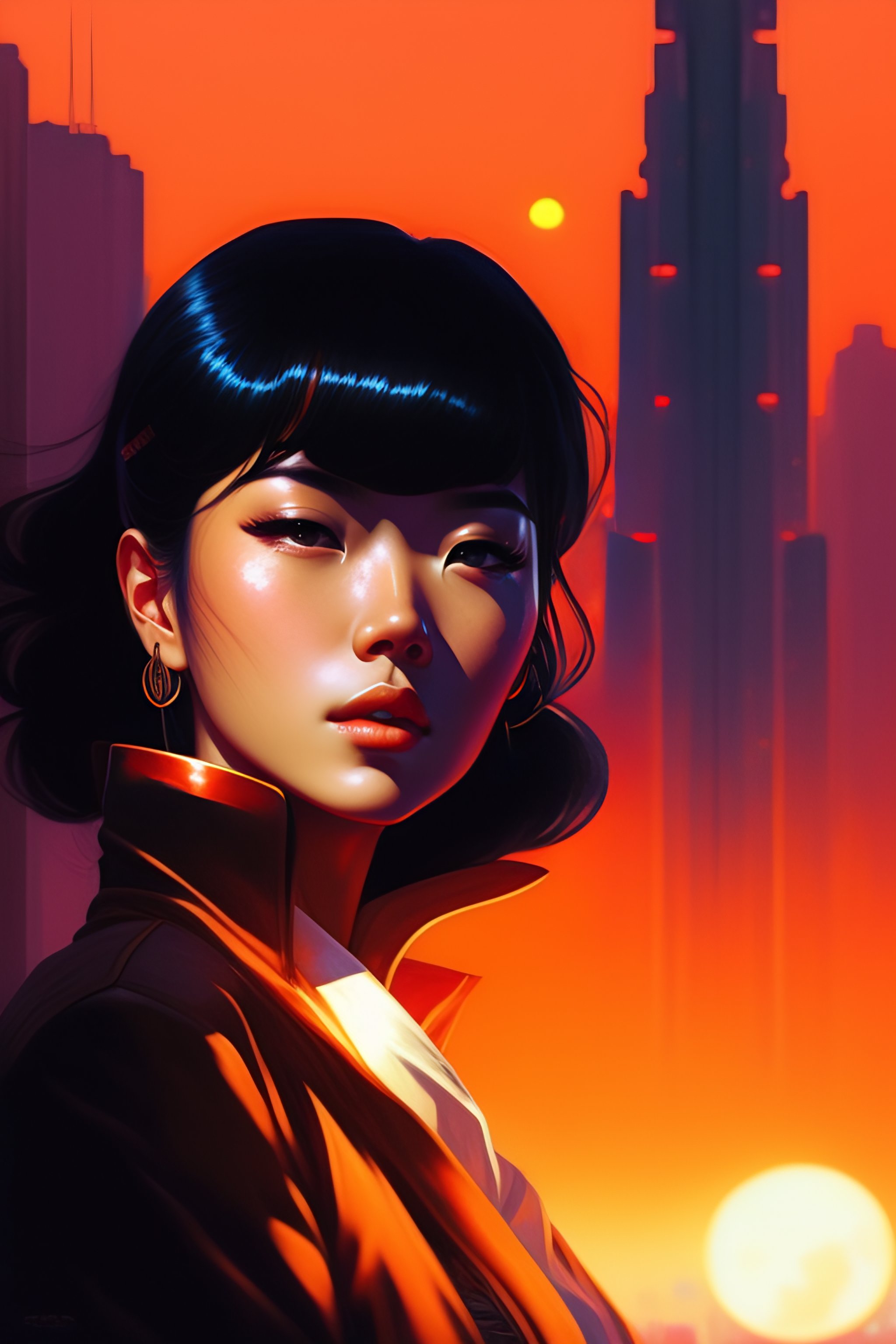 Lexica - Girl over neo - tokyo, silhouetted by a red sun | anime ...