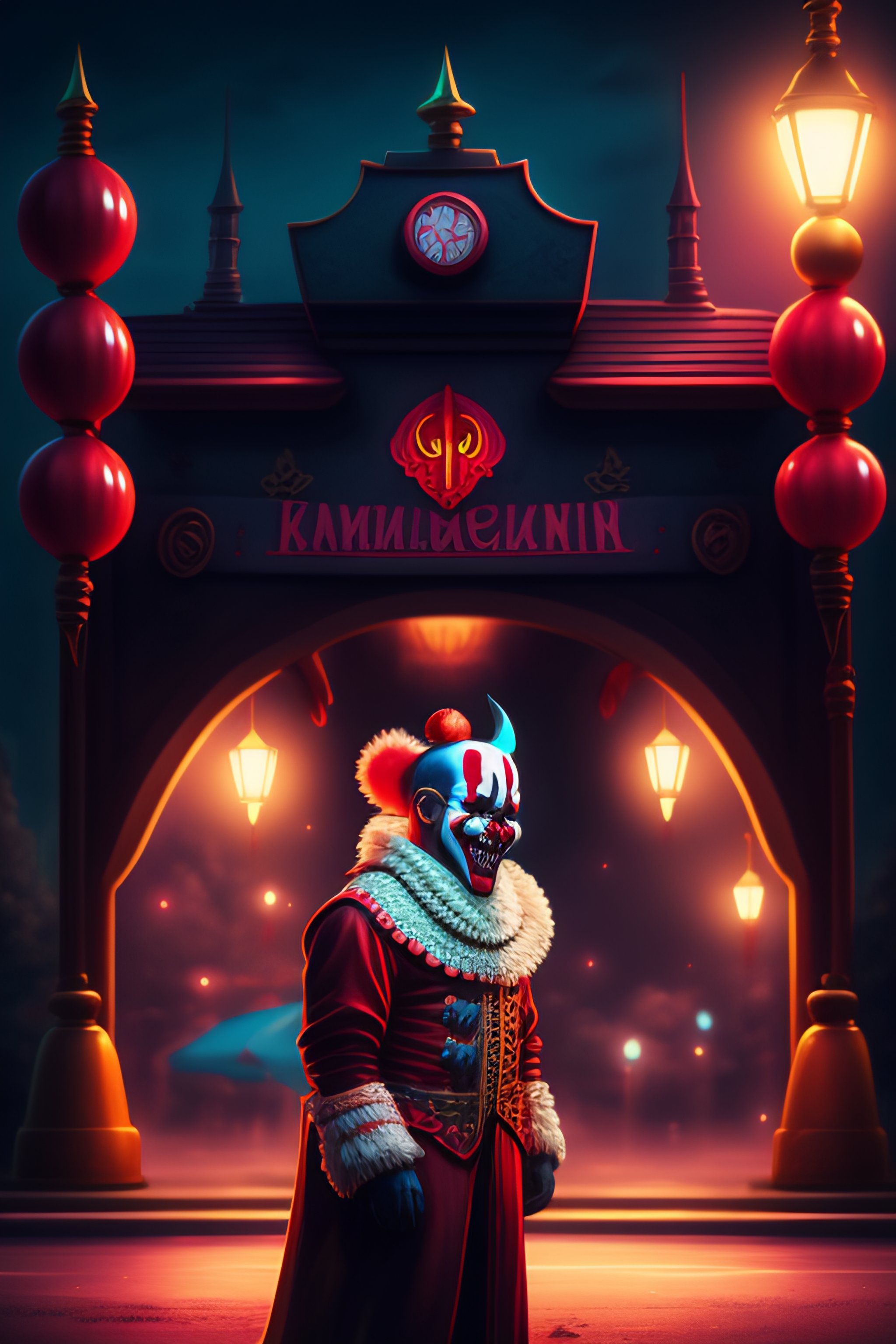 Lexica - Painting of an evil clown in front of an amusement park ...