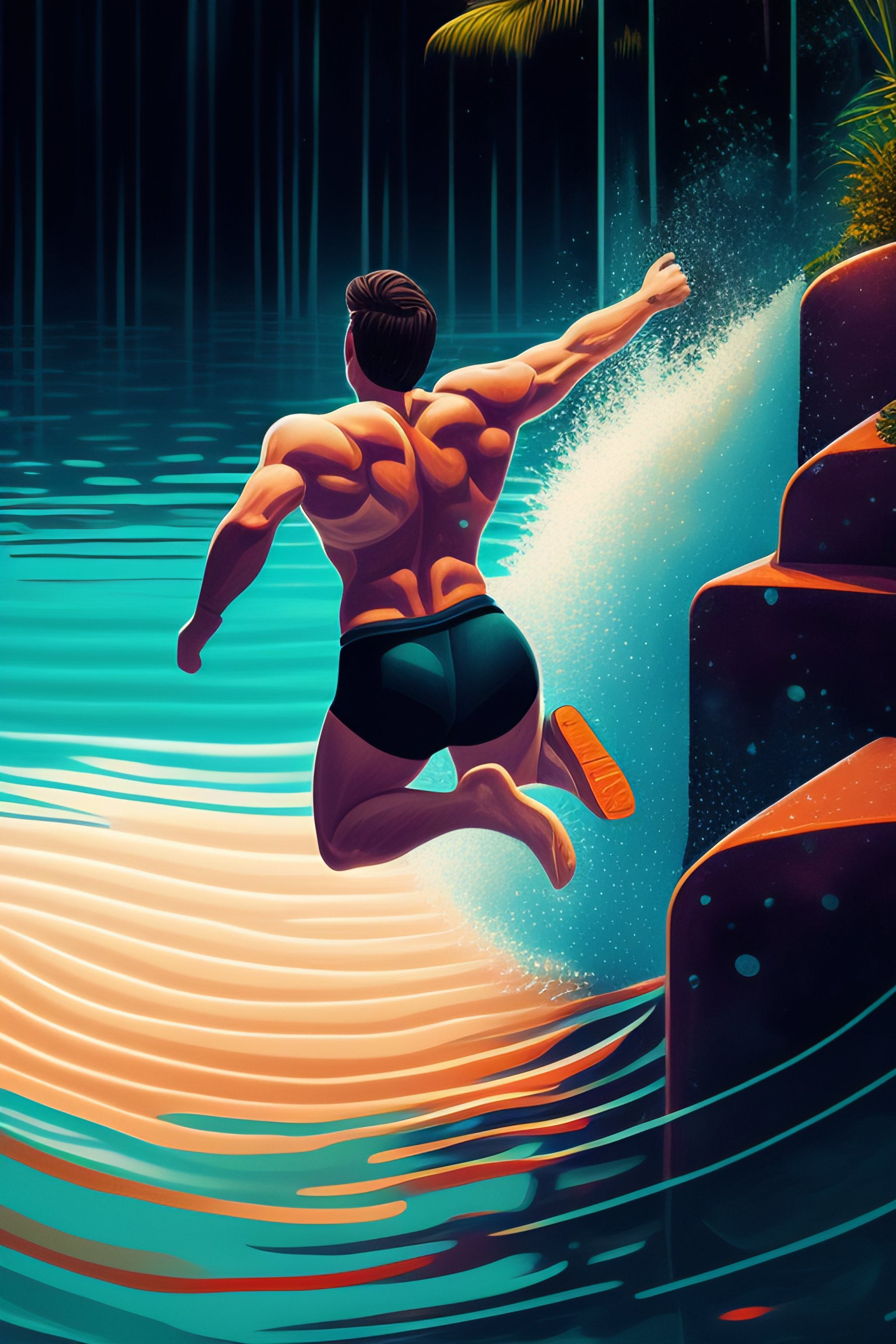 Lexica - A man jumps into a pool with ideas. detailed illustration ...
