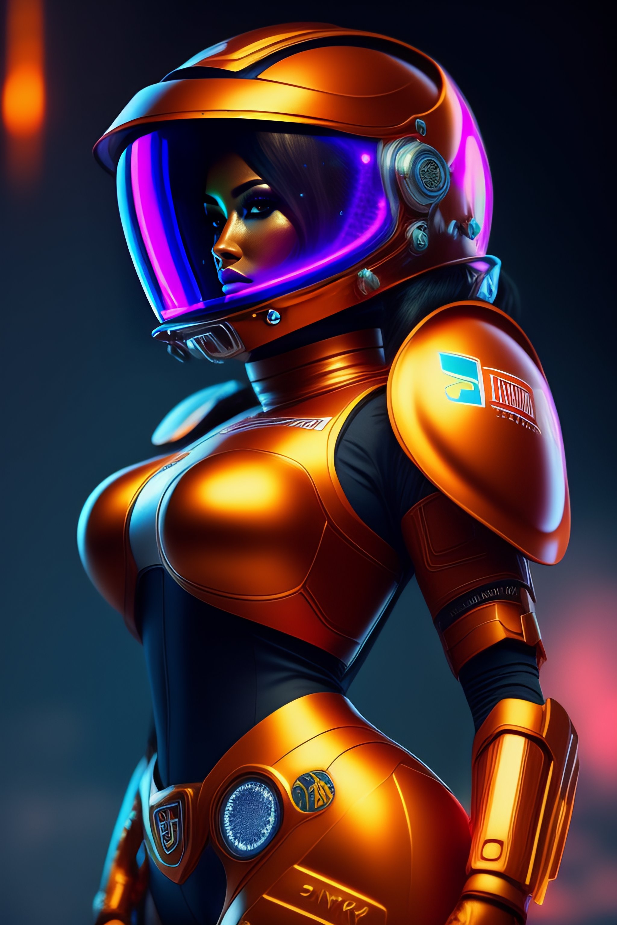 Lexica - A hot spacegirl/robot with crypto logo on helmet