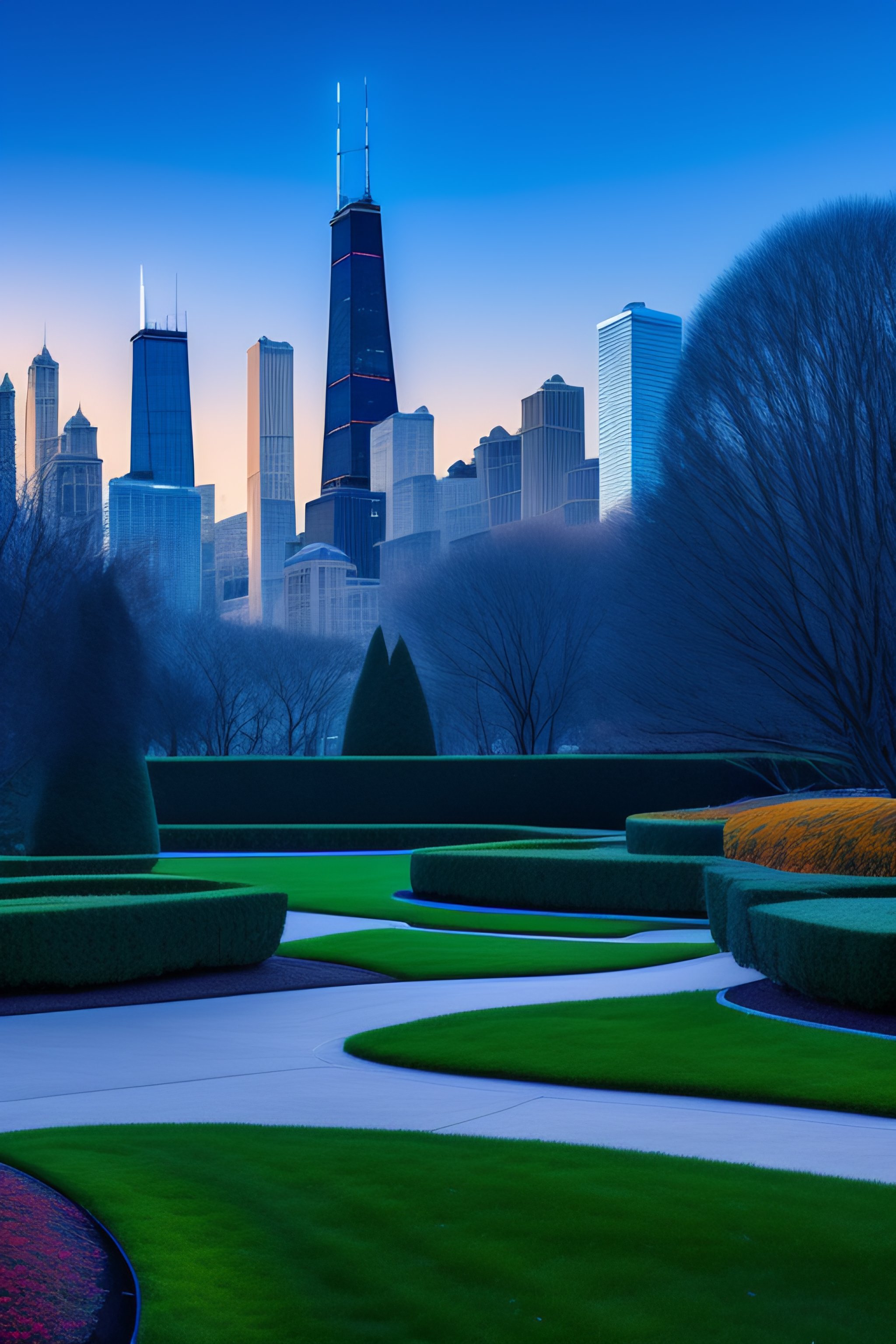 Lexica - Chicago weak blue light streets cold tones and blueish grass ...