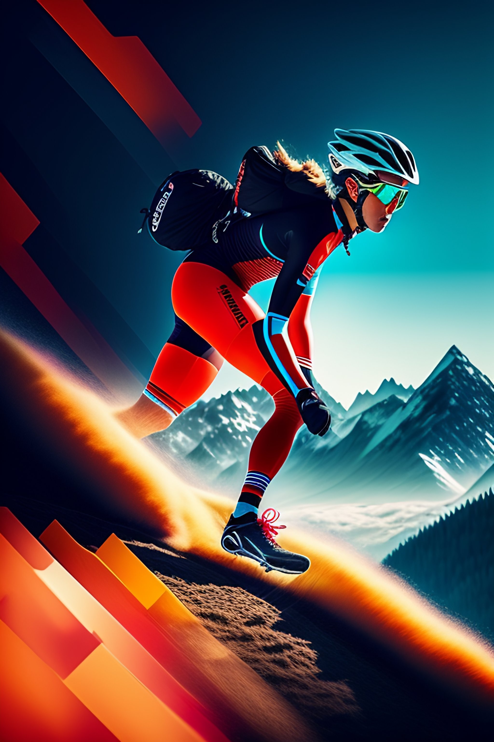 Lexica - Cycliste en vtt roulant dans la colline style graphique