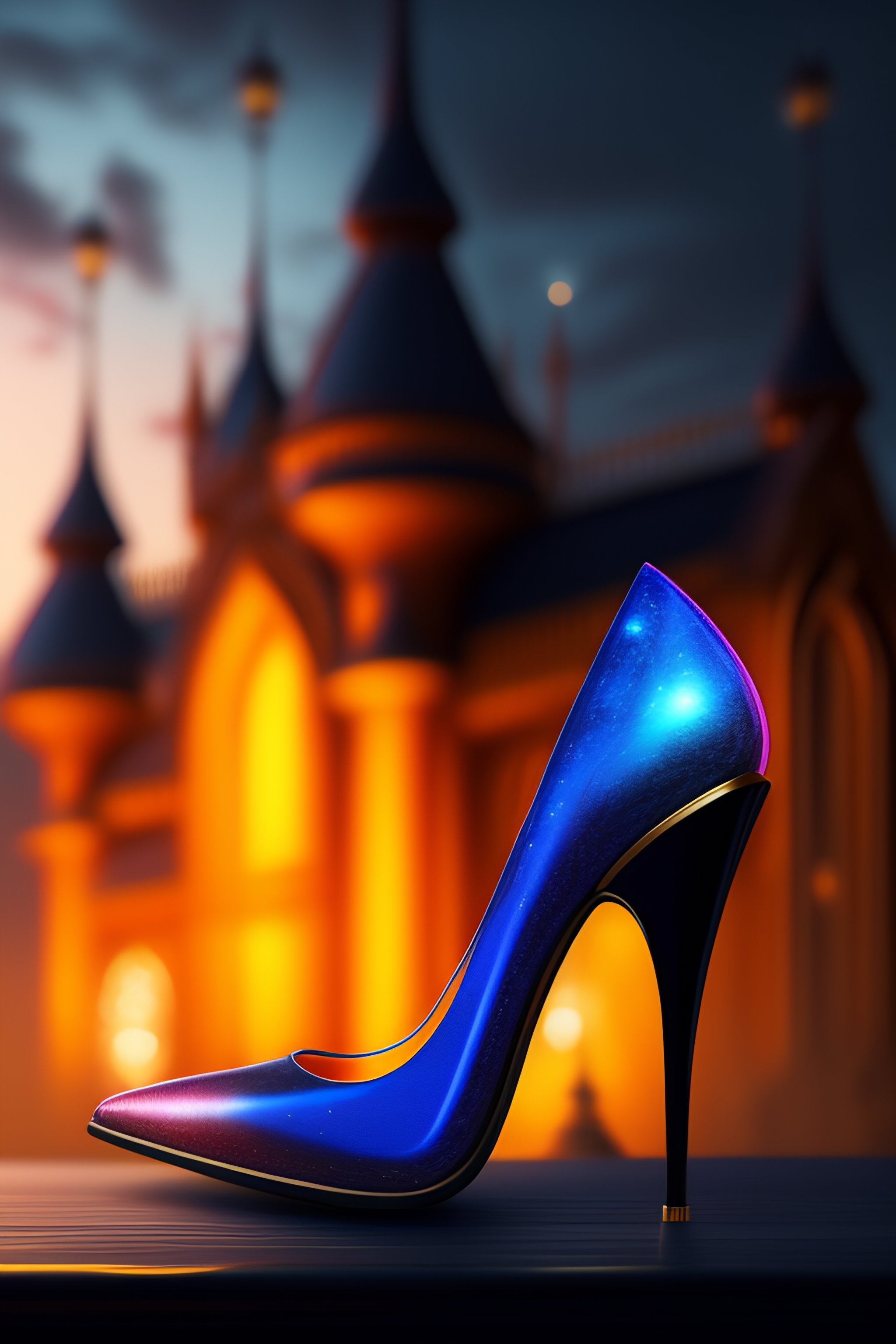Lexica - Abstract dark fantasy transparent high heel shoe in front of a ...