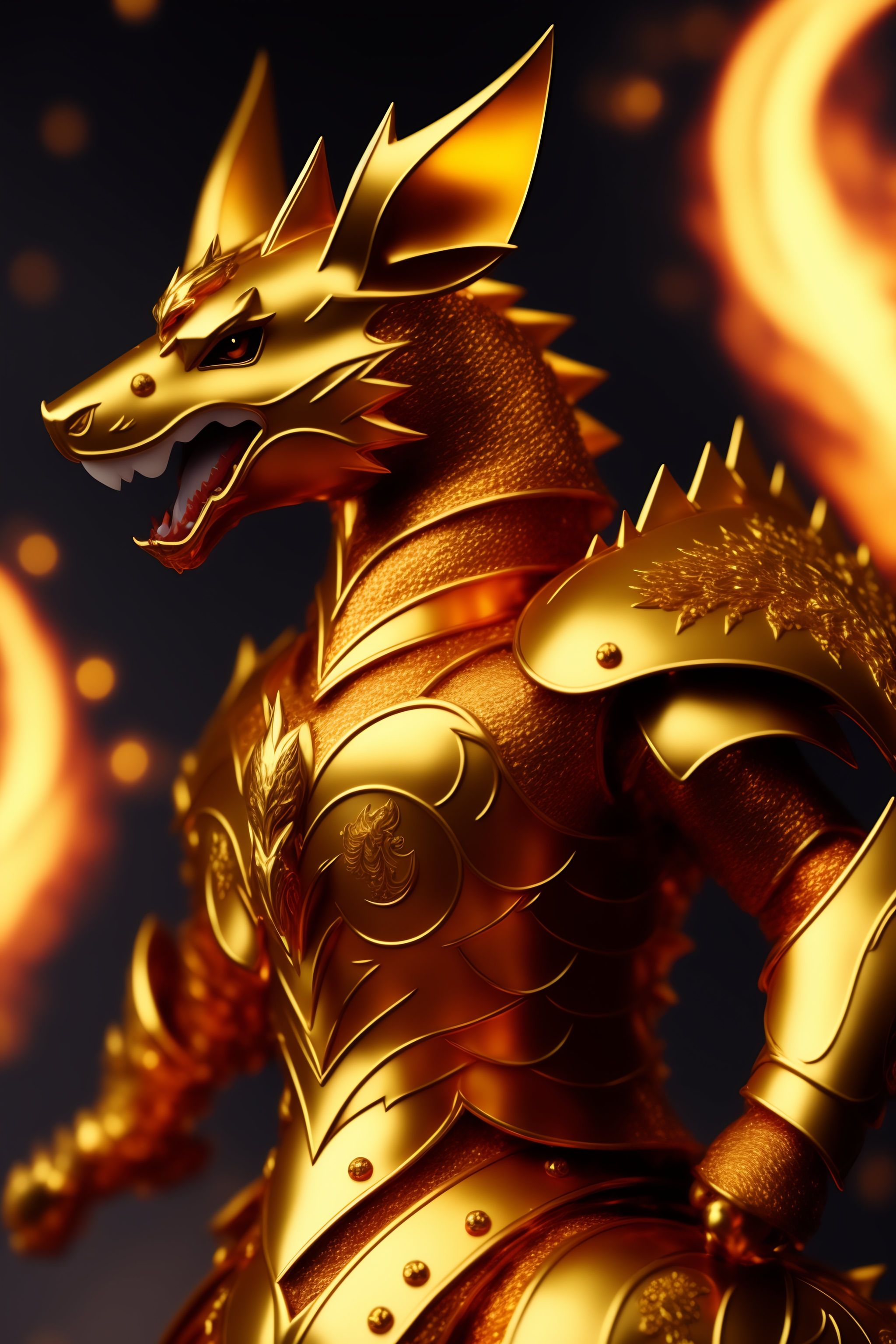 Lexica - A shining gold Charizard adorned in intricate armor, ready to ...