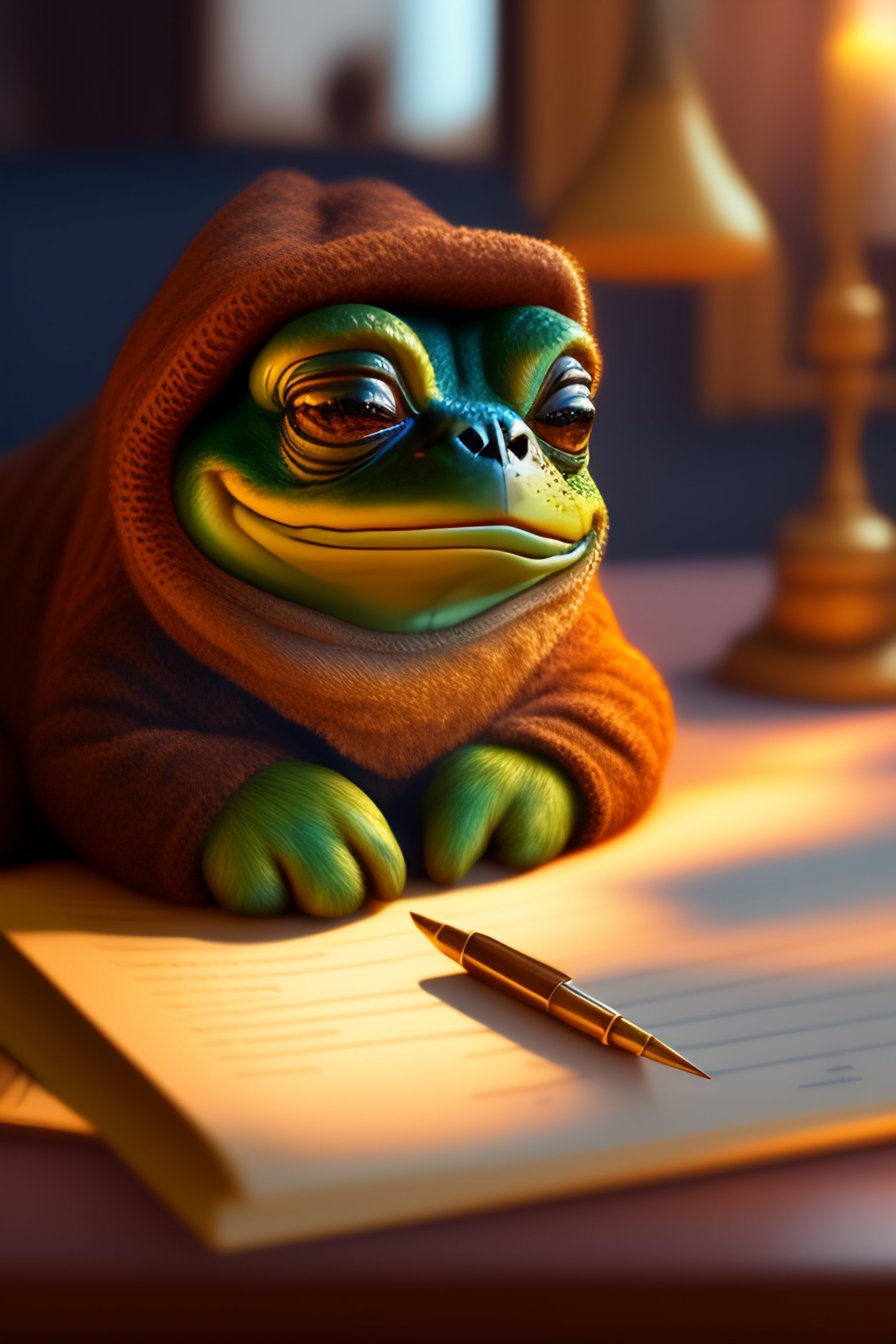 Lexica - An exhausted pepe the frog commiting tax fraud, paperwork ...