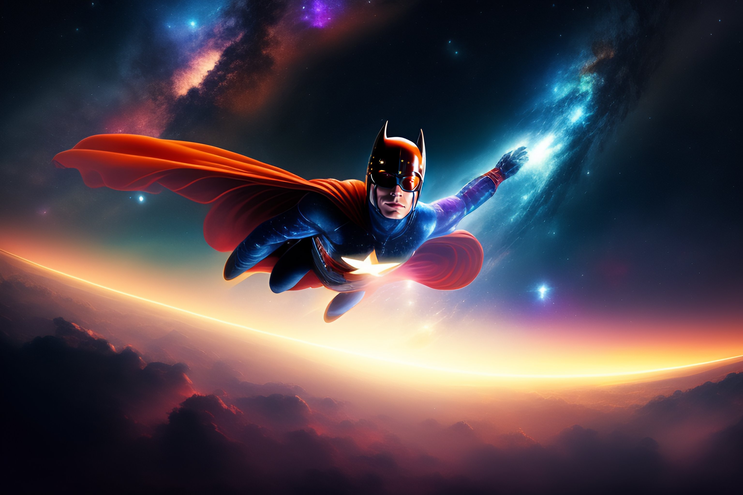 Lexica - A superhero flying in the galaxy around millions of stars