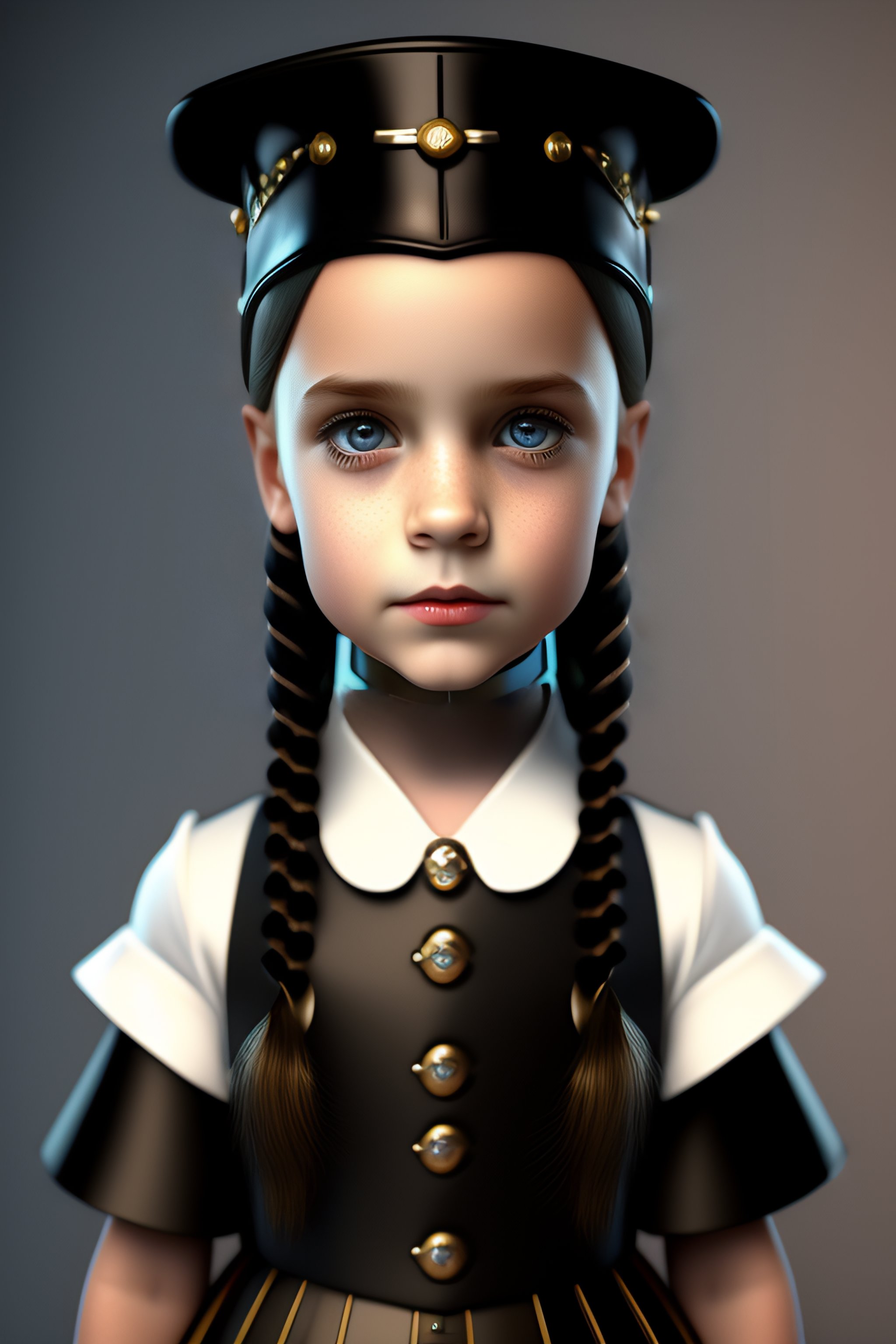 Lexica - Little kid Wednesday Addams wearing cyber looking steampunk ...