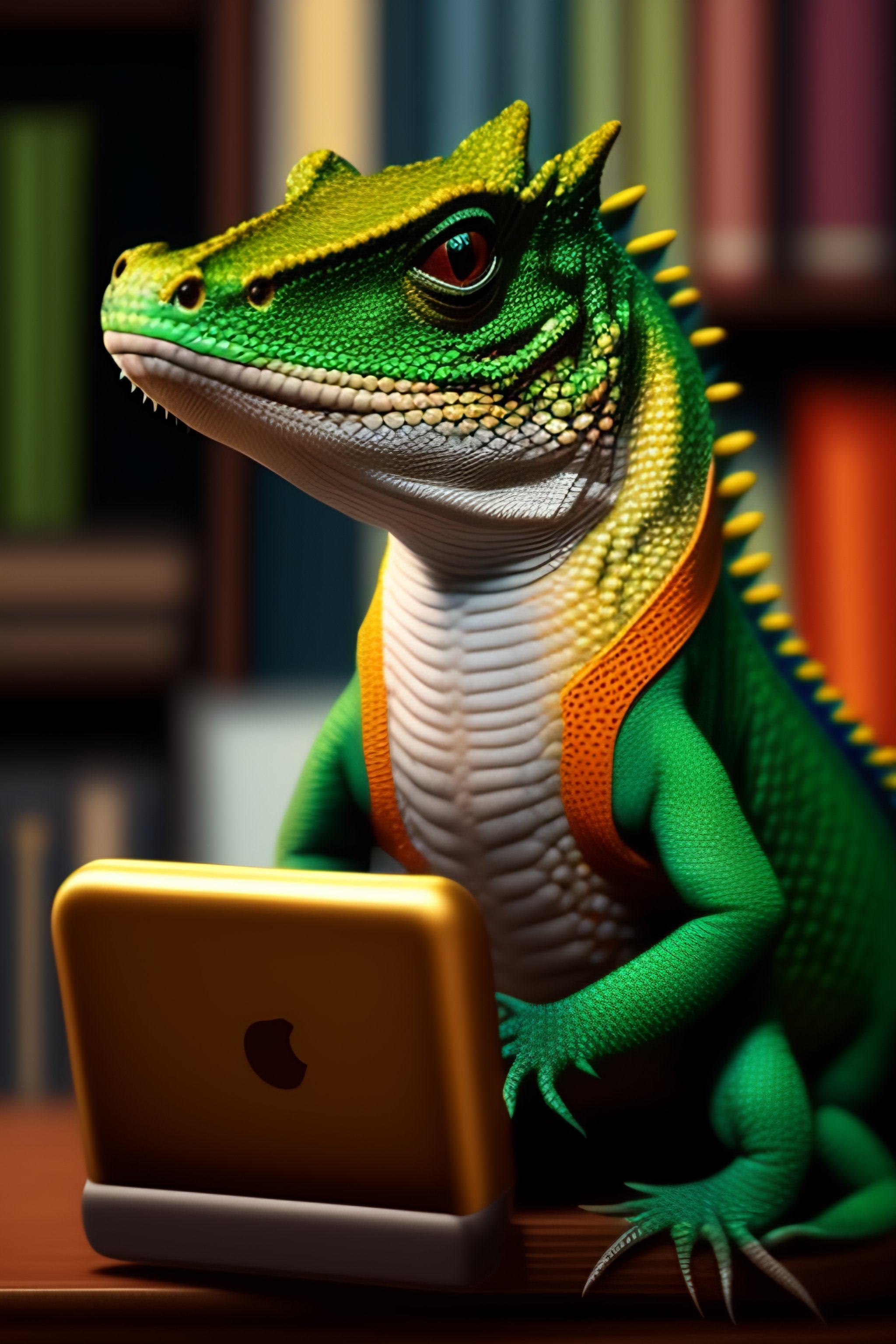 Lexica - A stern-looking lizard dressed as a librarian in minecraft style