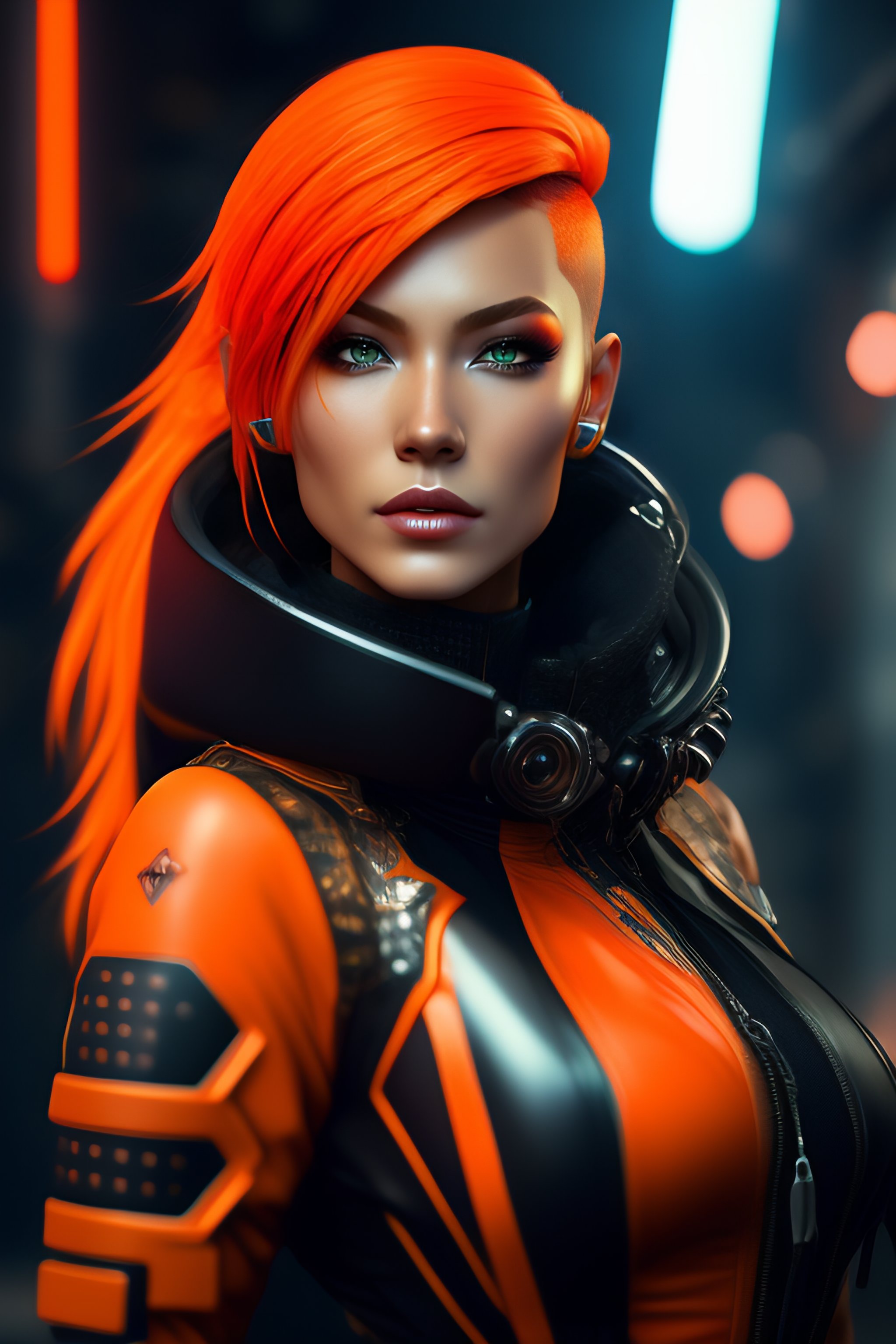 Lexica - Mech Punk clothes with short orange hair girl, tattooed ...