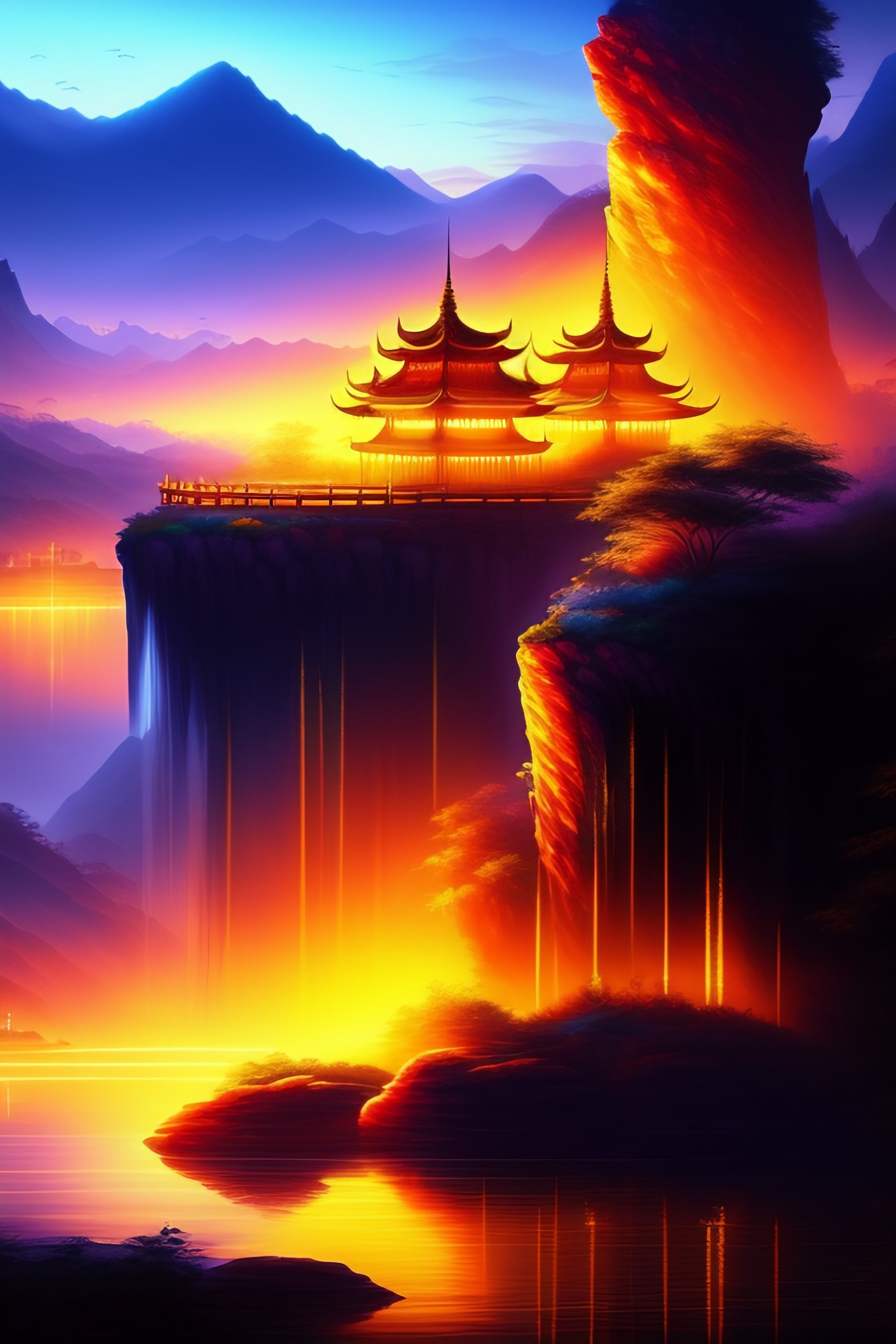 Lexica - Wuxia magical lake , magnificent, epic, neon, highly detailed ...