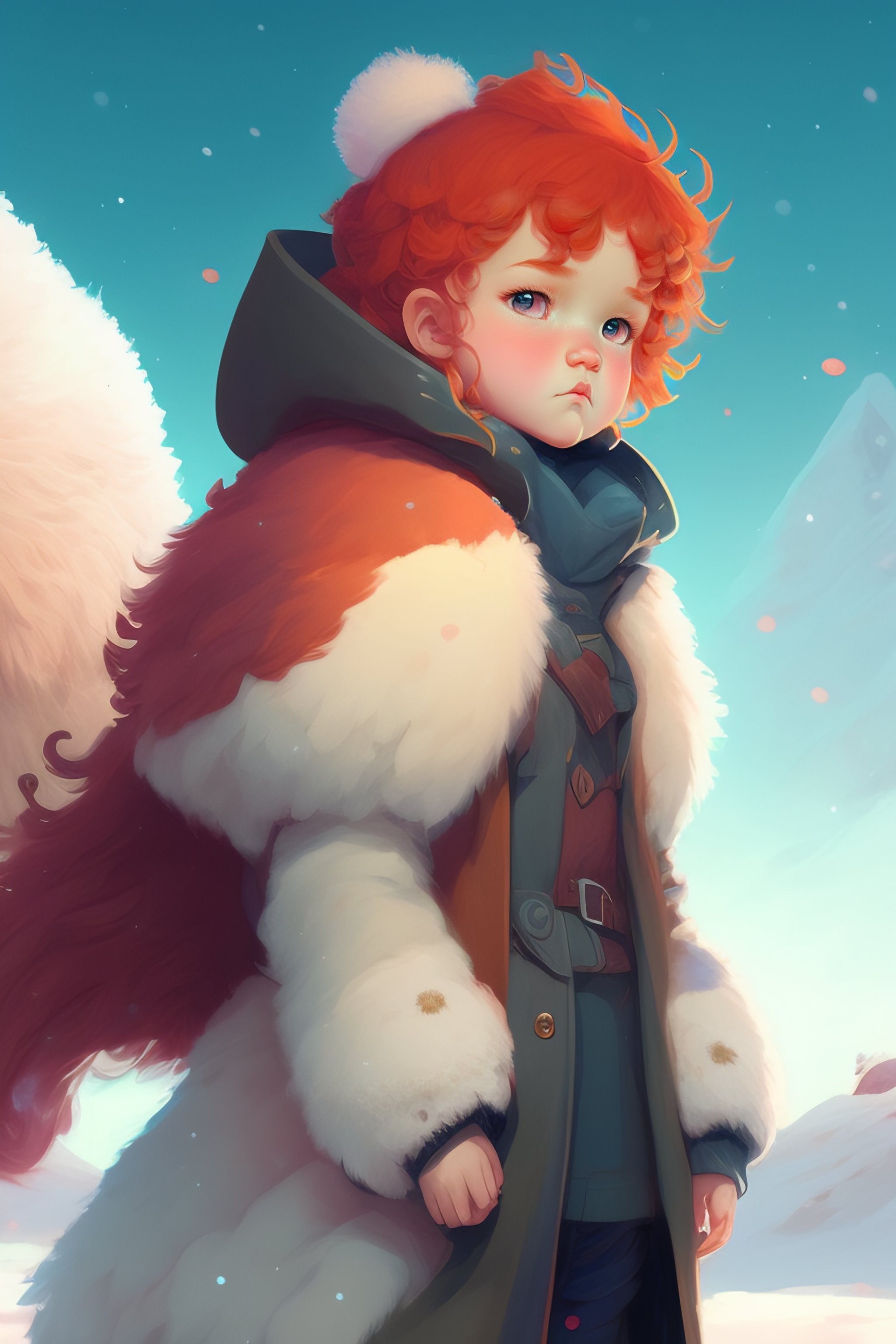 Lexica - Curly red man halfling, fluffy, multicolored cloak, scraps ...