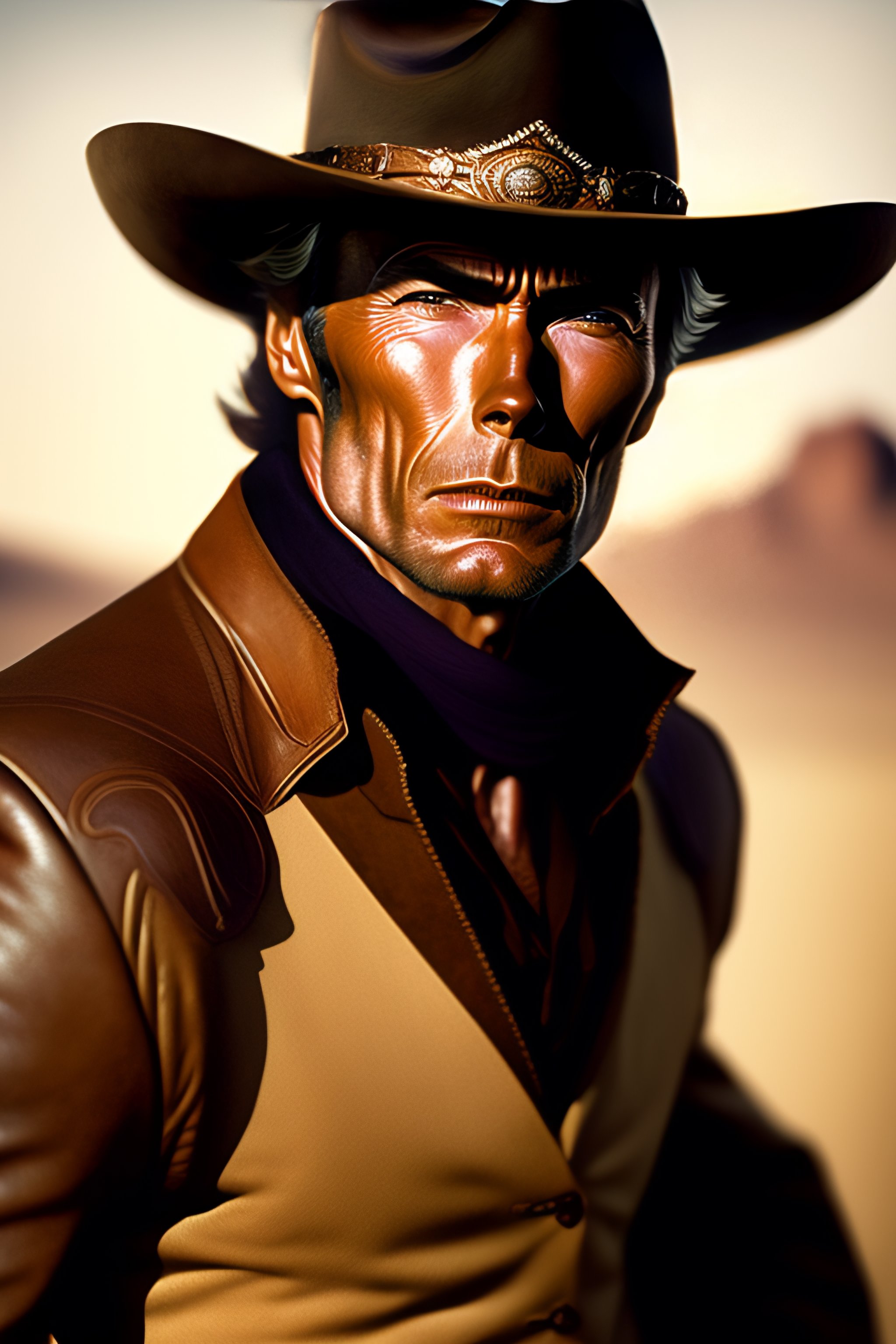 Lexica - Clint eastwood portrait shot of a western cowboy close-up in a ...