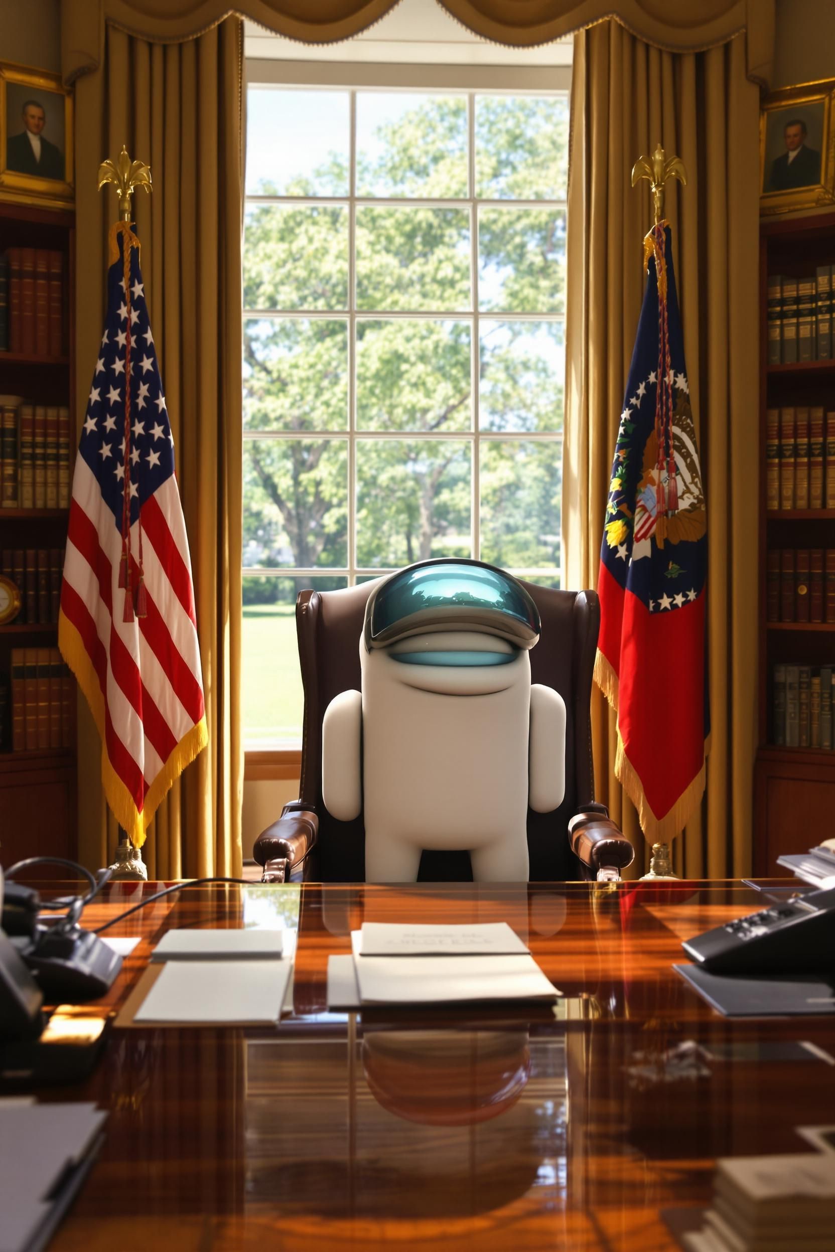 Lexica - An "among us" crewmate sitting at the presidential desk in the ...
