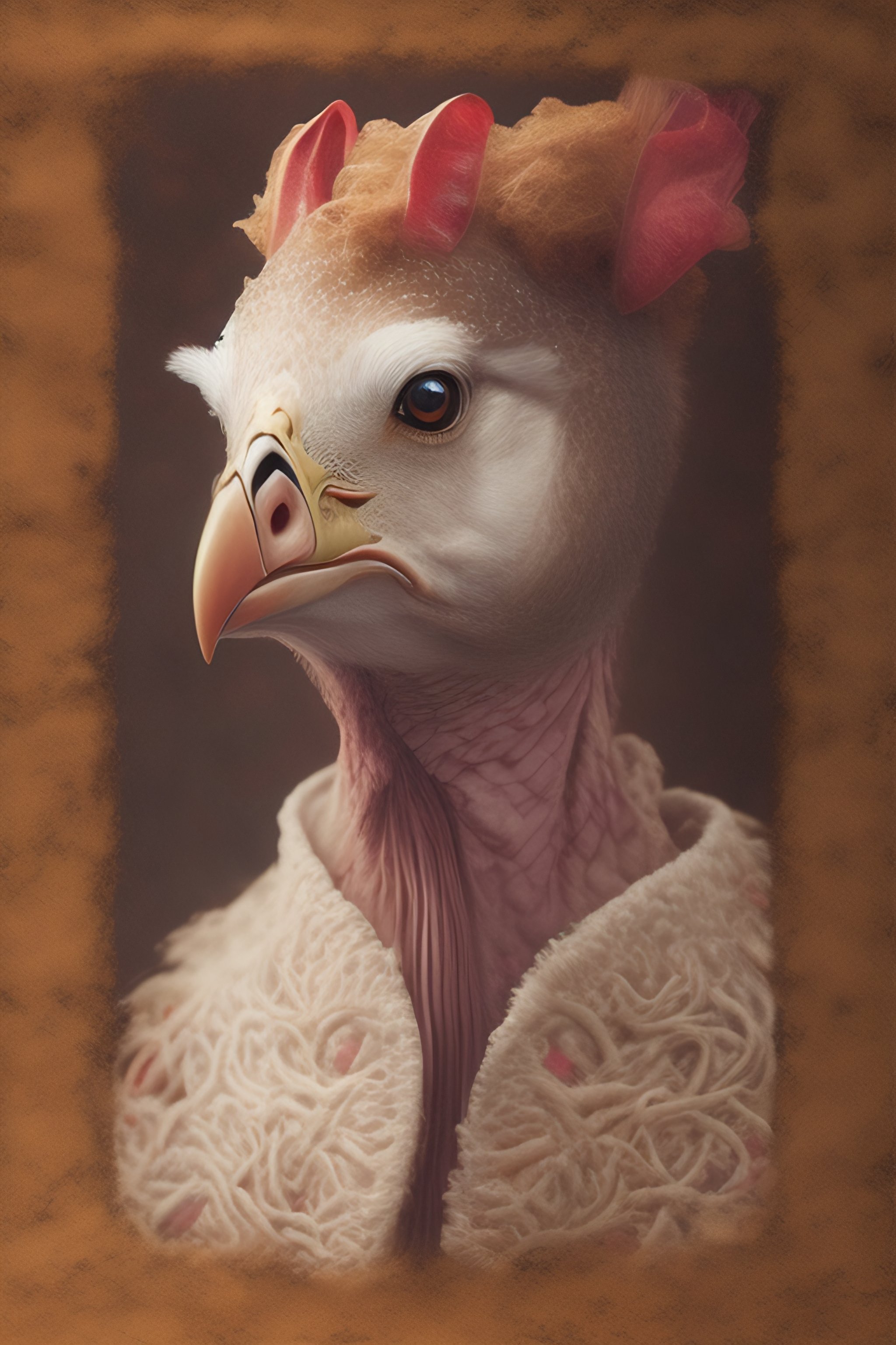 Lexica - Chicken headed human, mugshot