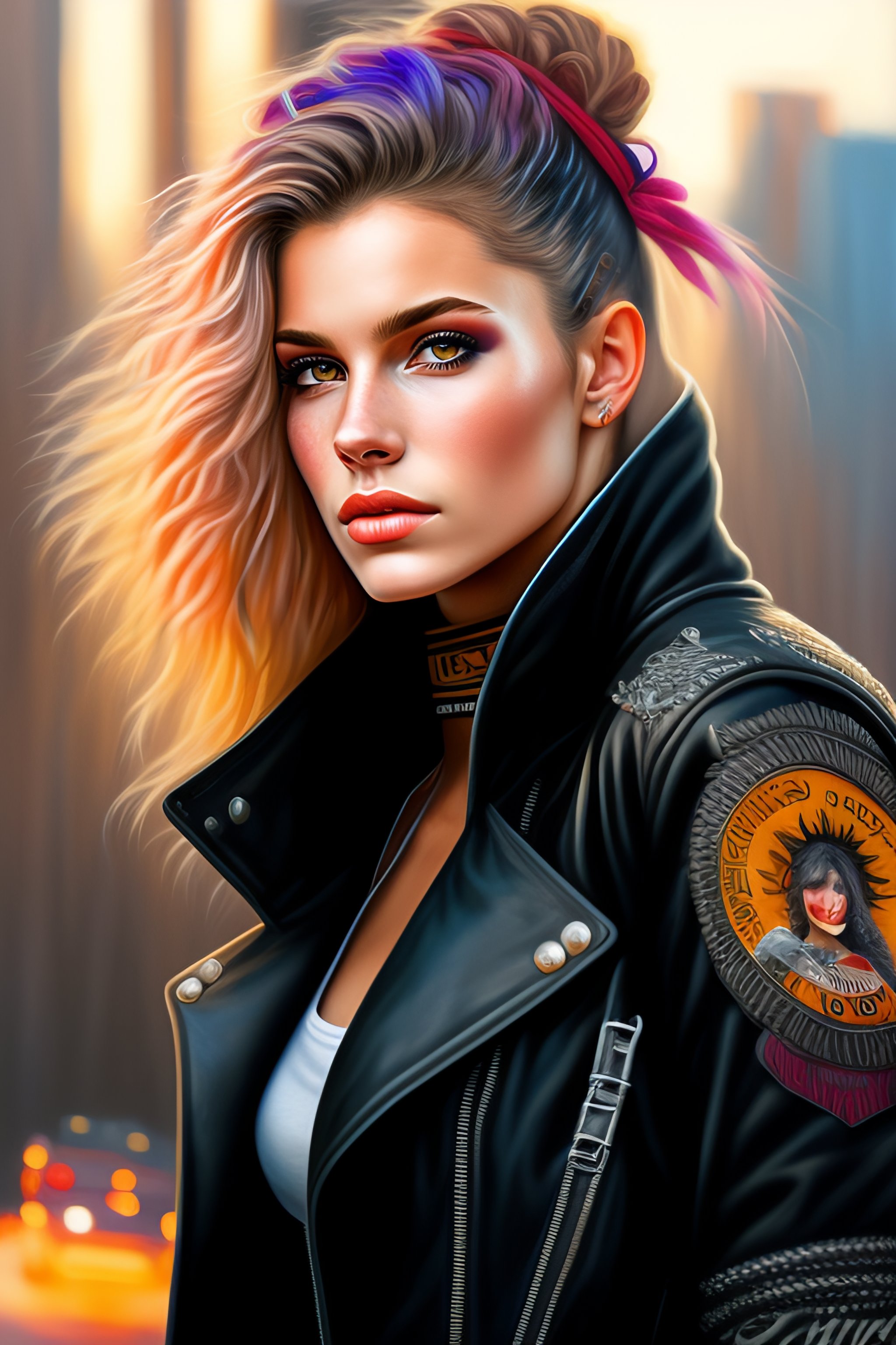 Lexica - Cute punk rock girl, mad max jacket, renaissance, cables on ...