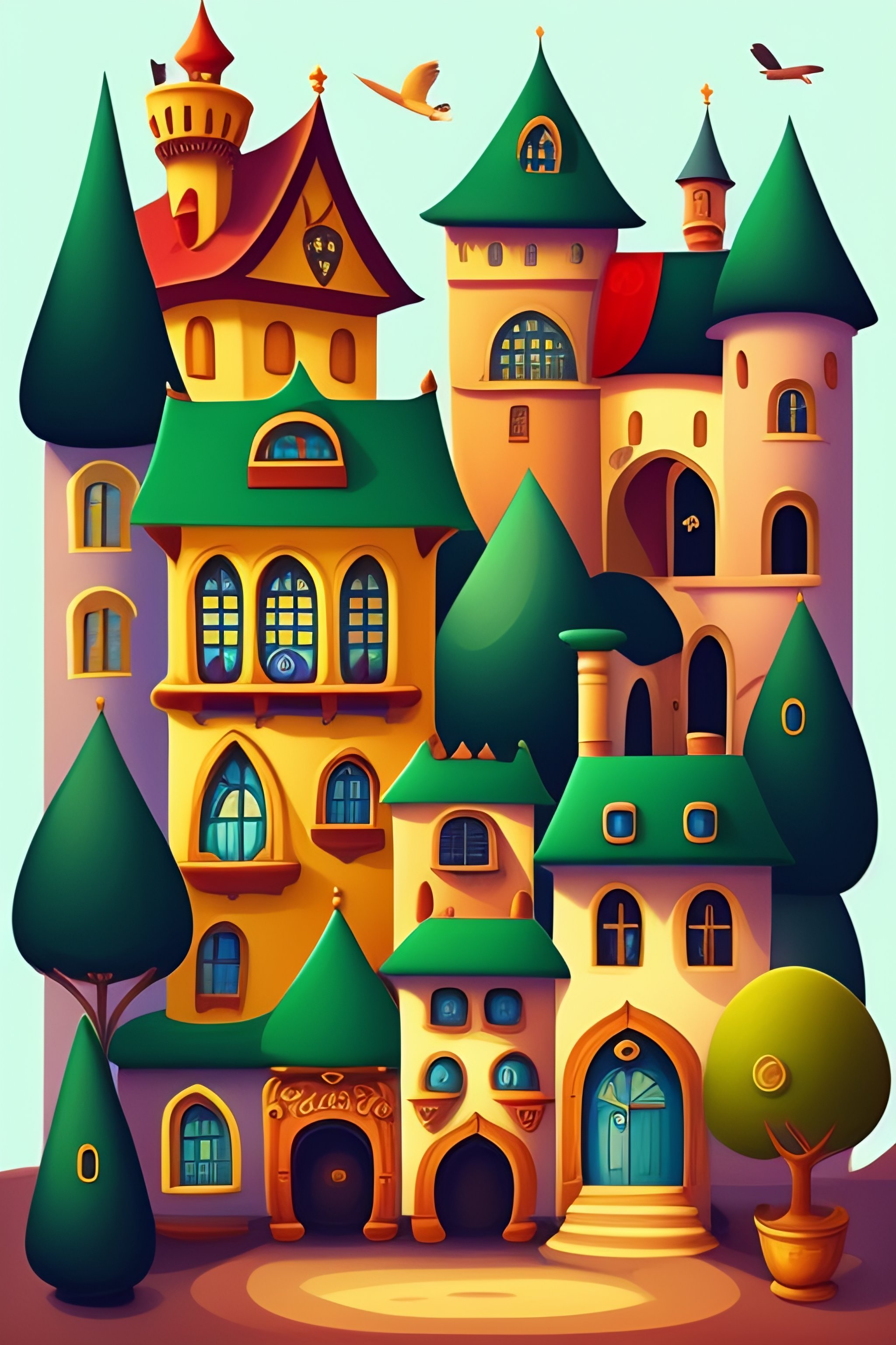 Lexica - Storybook cartoon fairytale town illustration, lot of house