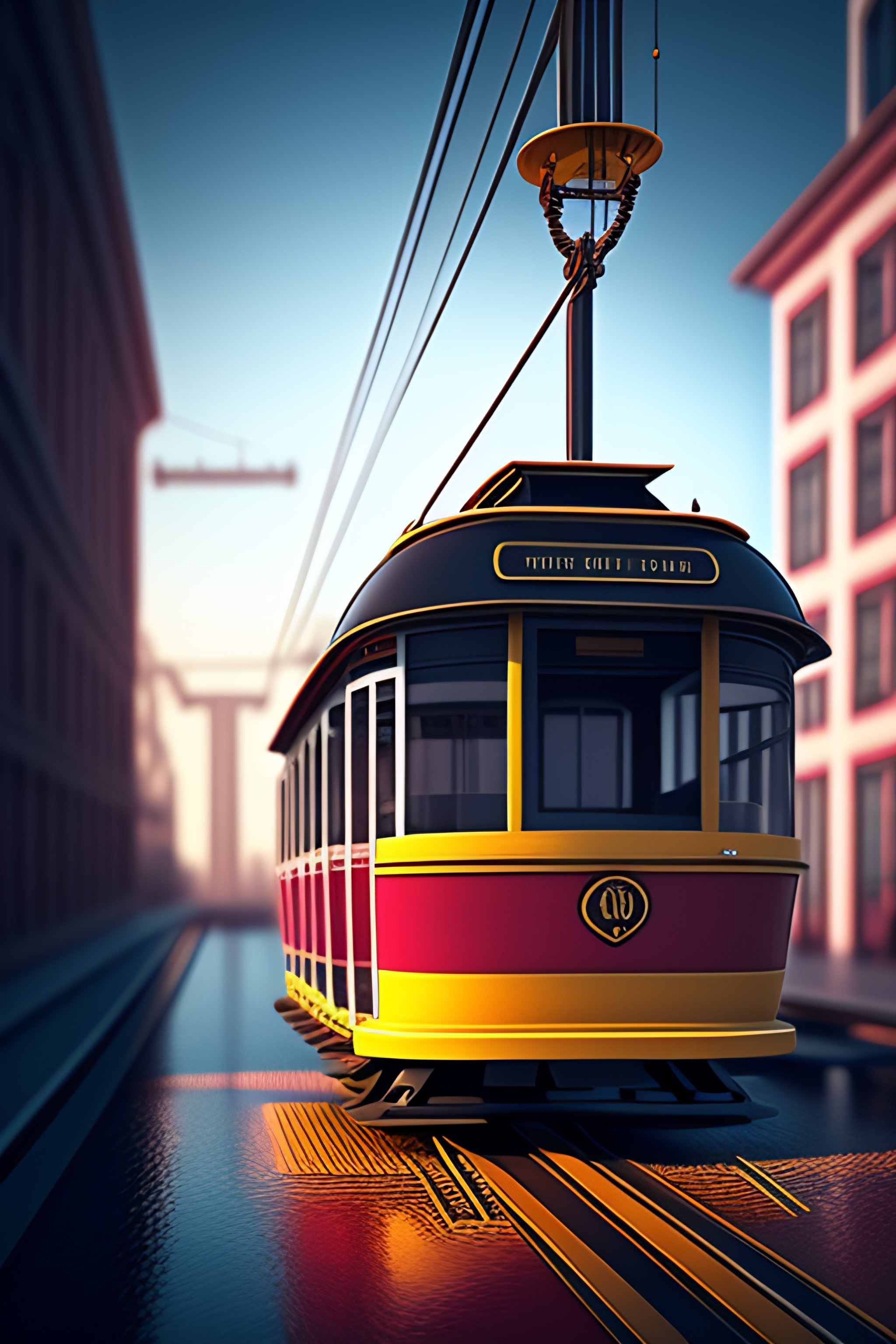 Lexica - Hanging cable car in a city, 4K, octane render