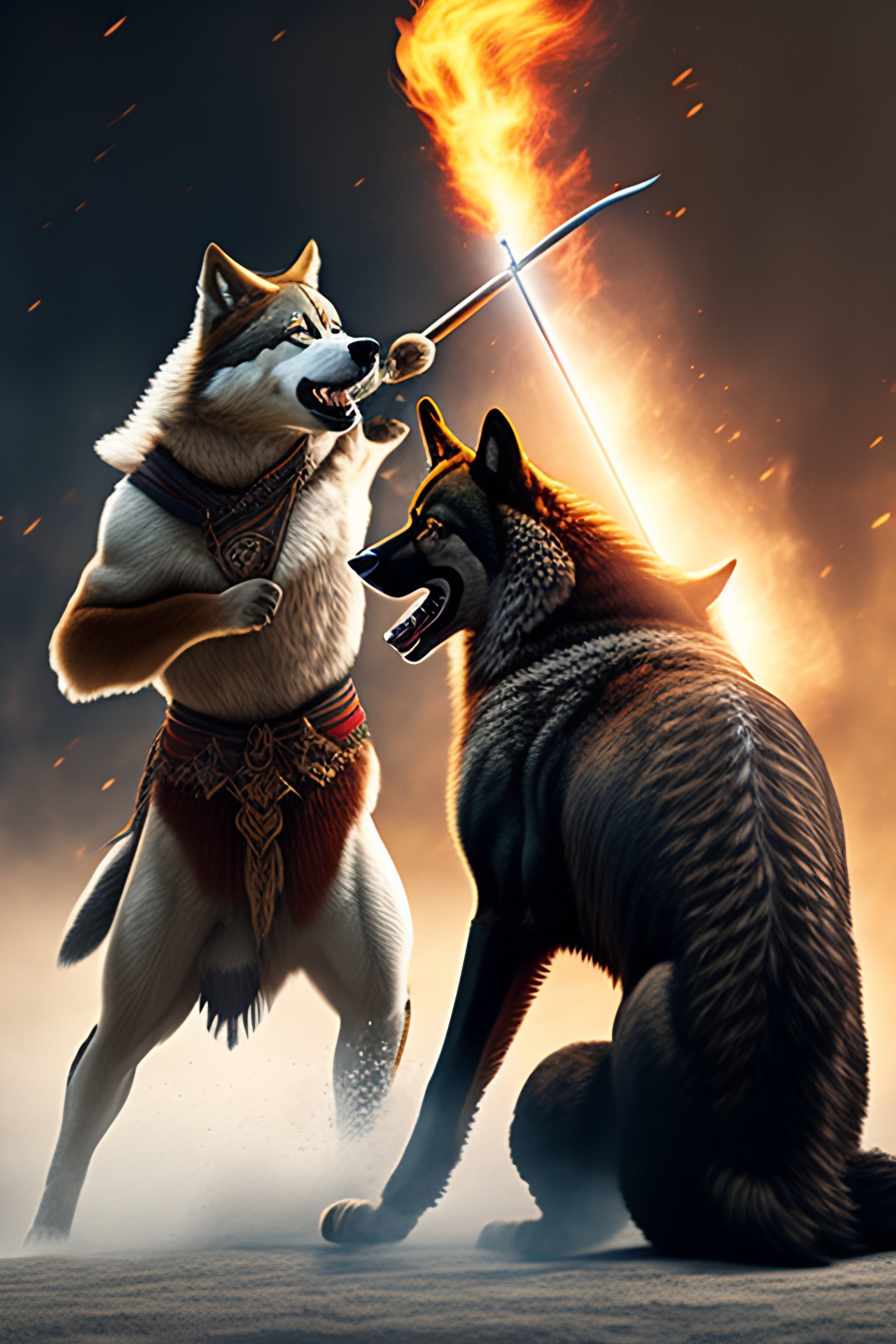 Lexica - A warrior fighting a wolf with a spear, primitive times ...
