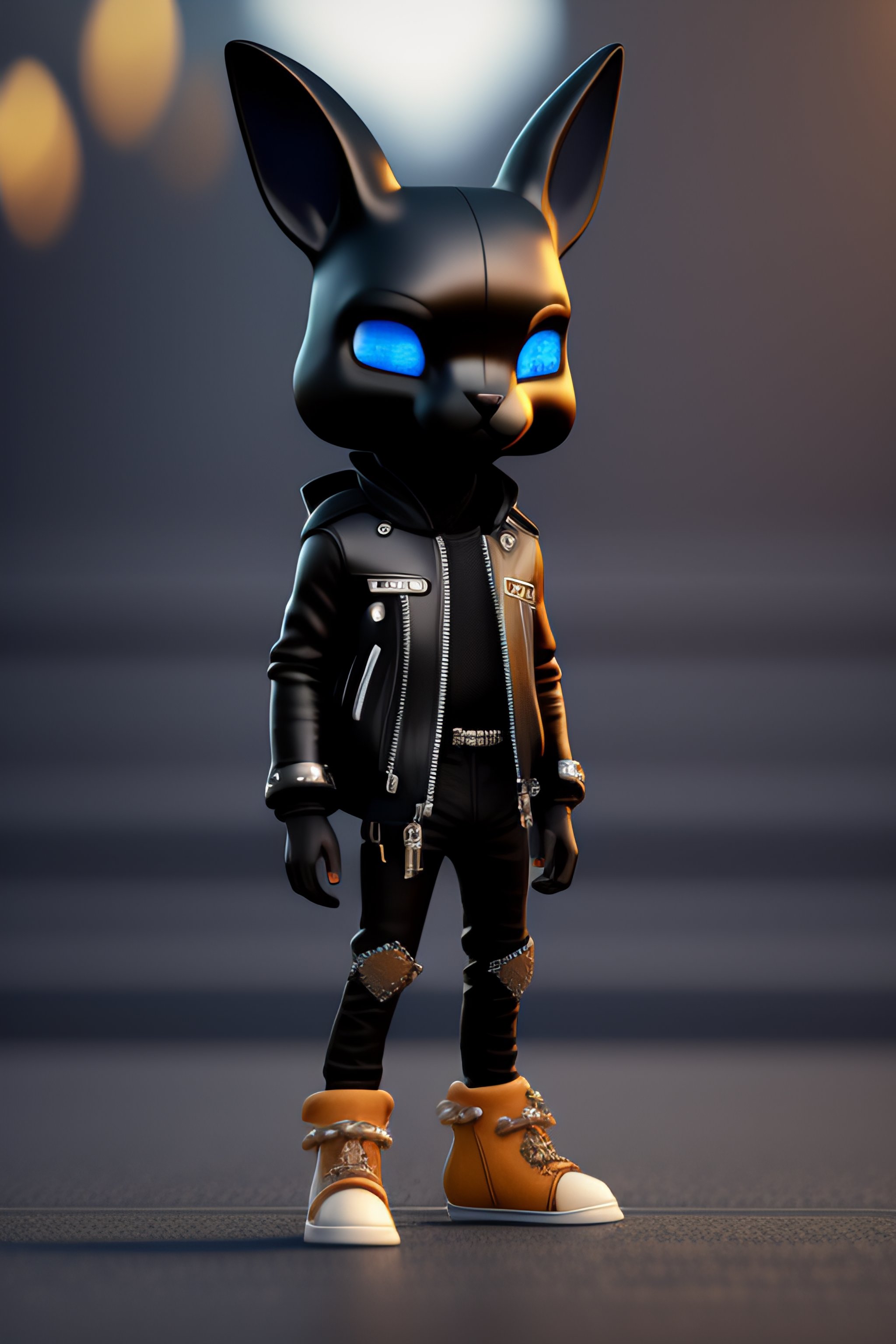 Lexica - Black Humanoid Rabbit with large white eyes. He’s wearing a ...