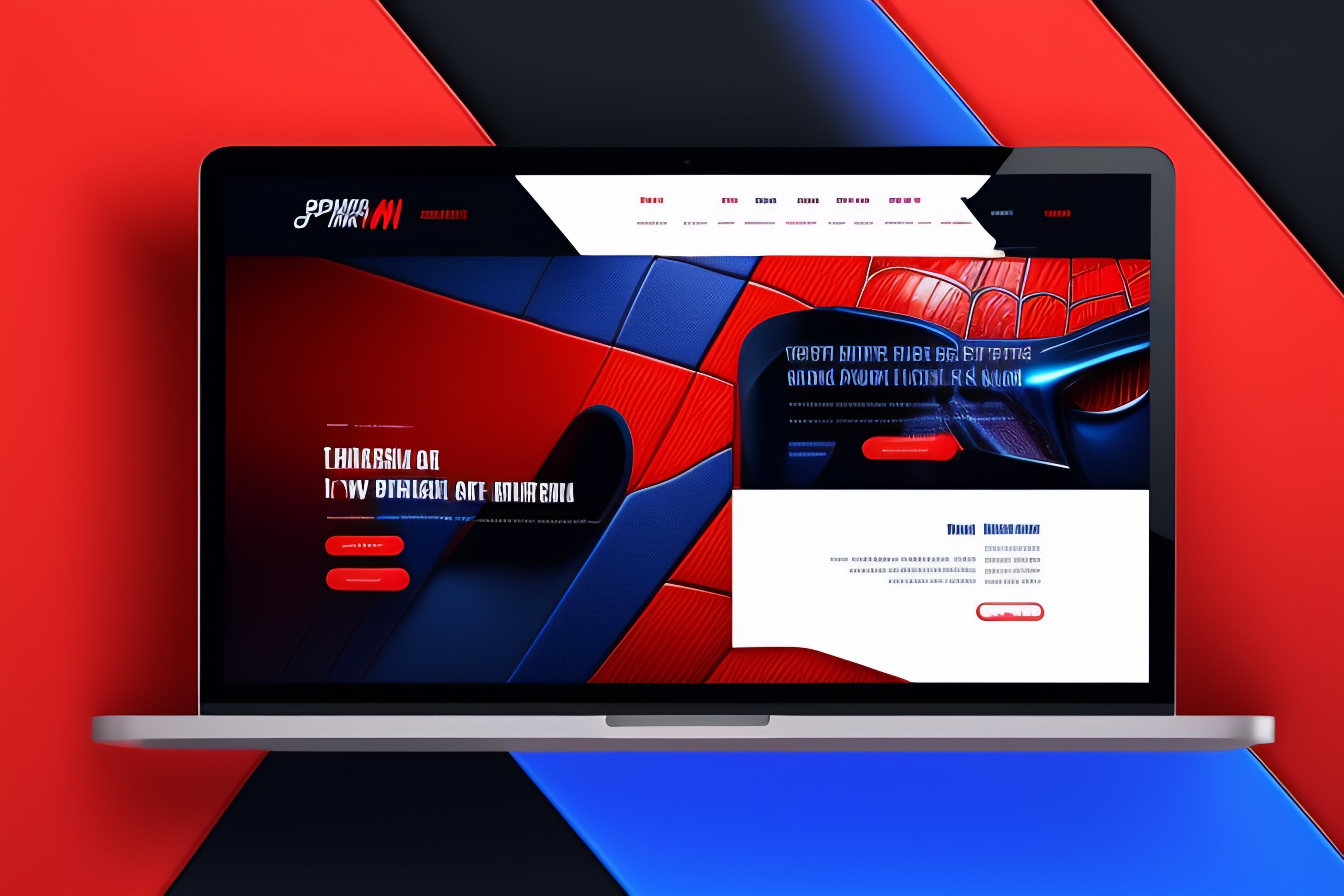 Lexica - Beautiful landing page for a spiderman website, dark theme, black red and blue color ...
