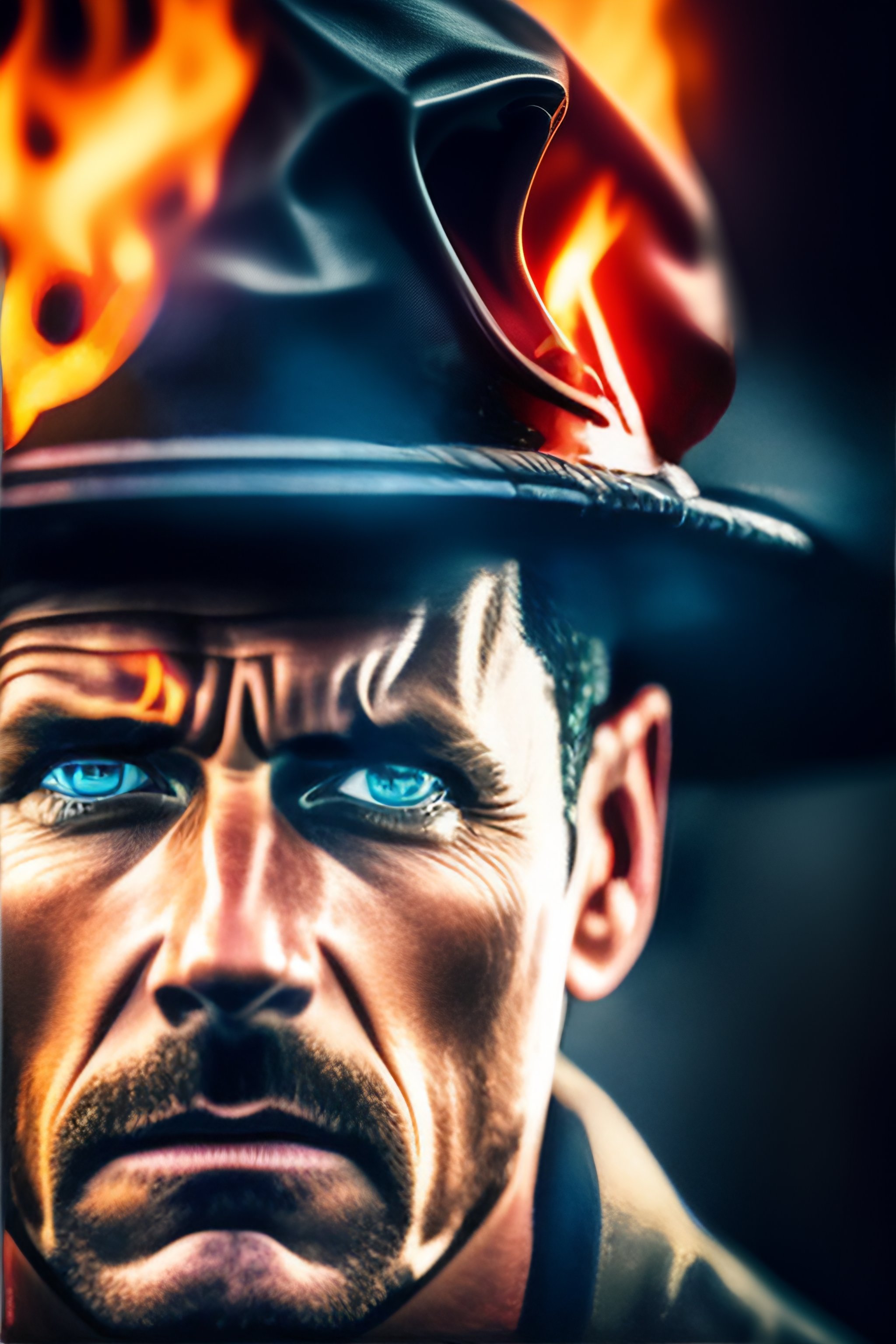 Lexica - Photograph of scared male firefighter, 40 years old, close up ...