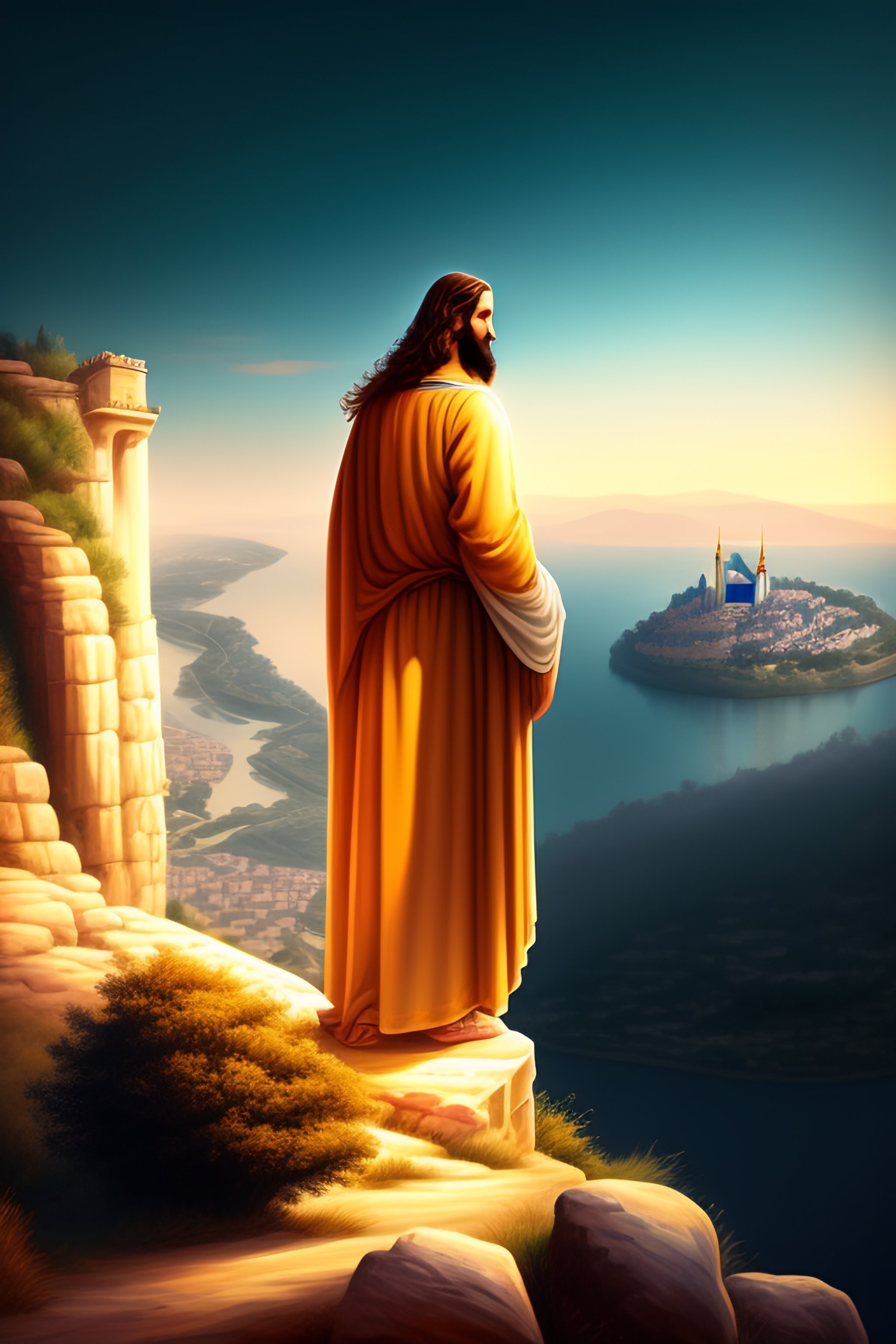 Lexica - Jesus standing in glory at the top of Mount Zion, with ...
