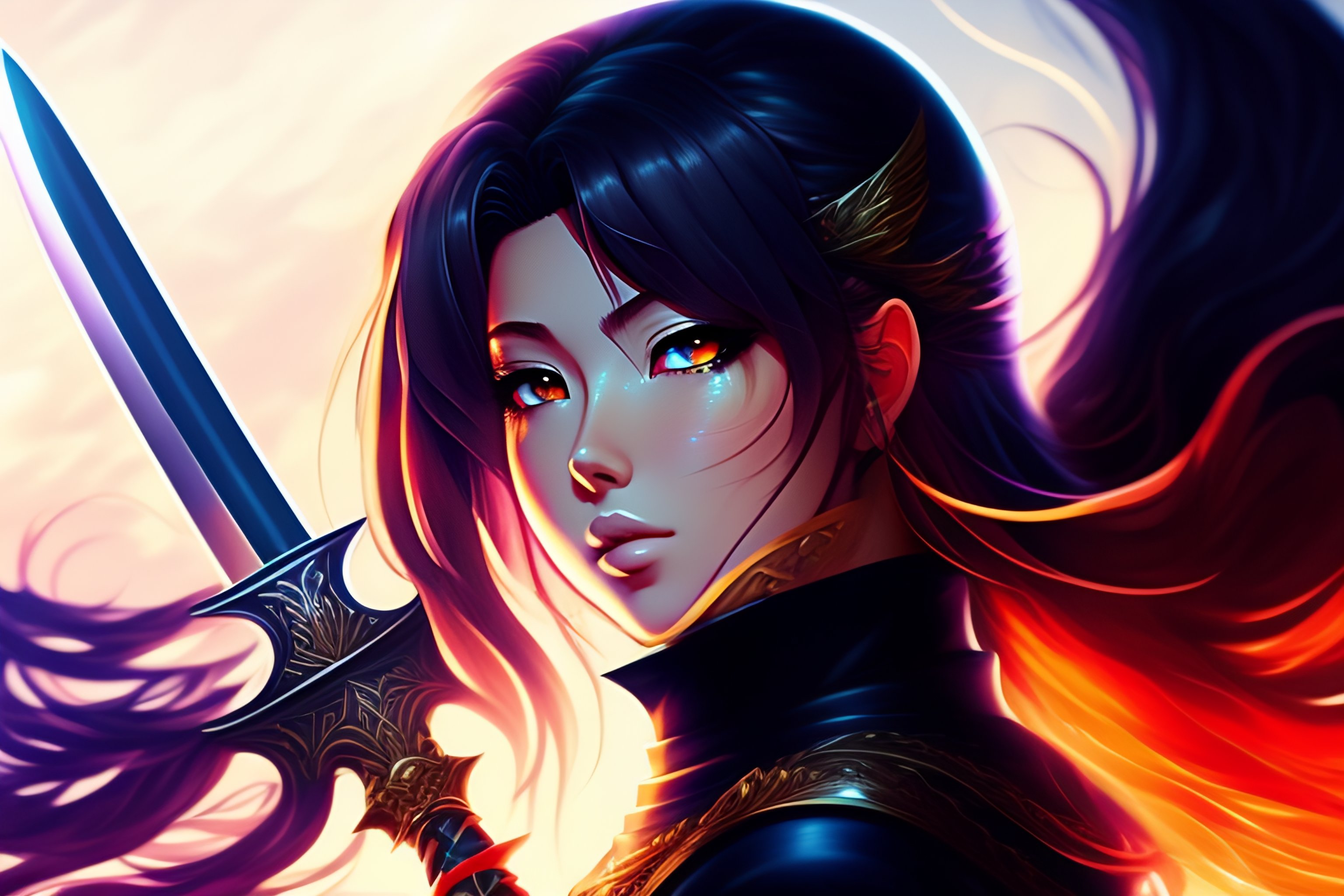 Lexica - Anime background, male and female characters, large swords in ...