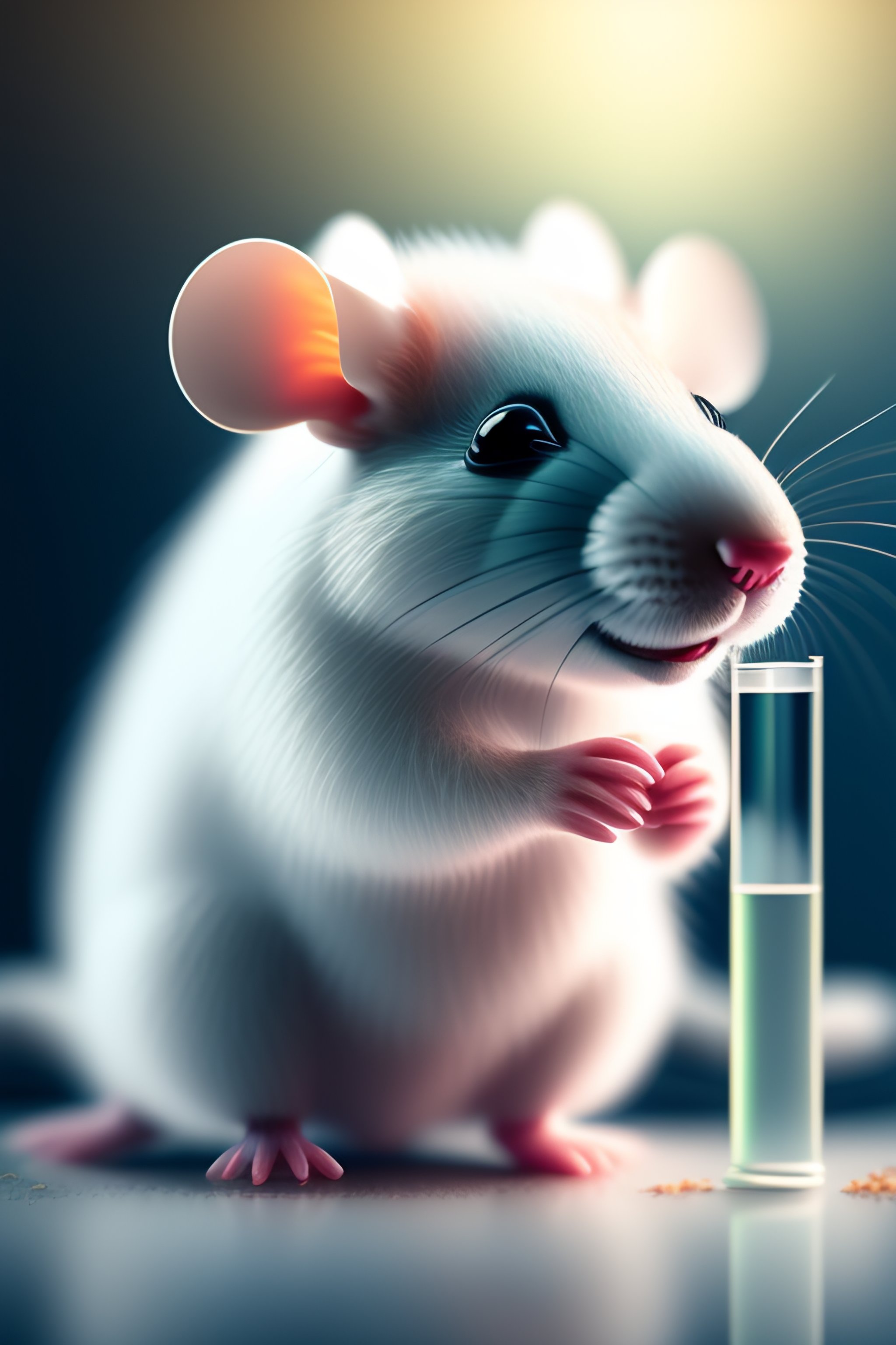 Lexica - A 3d render of a cute fuzzy pet rat dressed in a white lab ...
