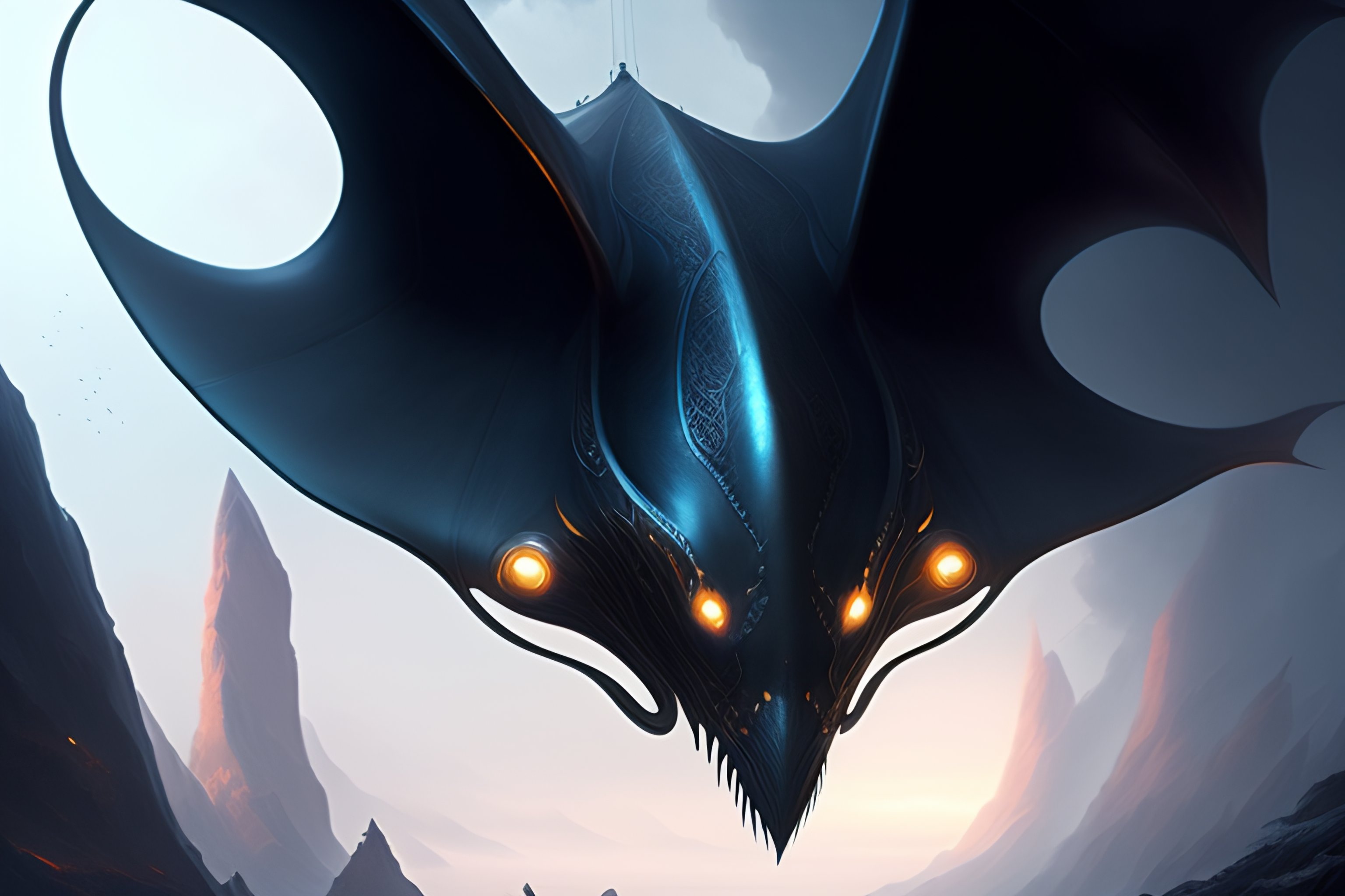 Lexica - Establishing shot of a fantasy spectral dementor manta ray ...