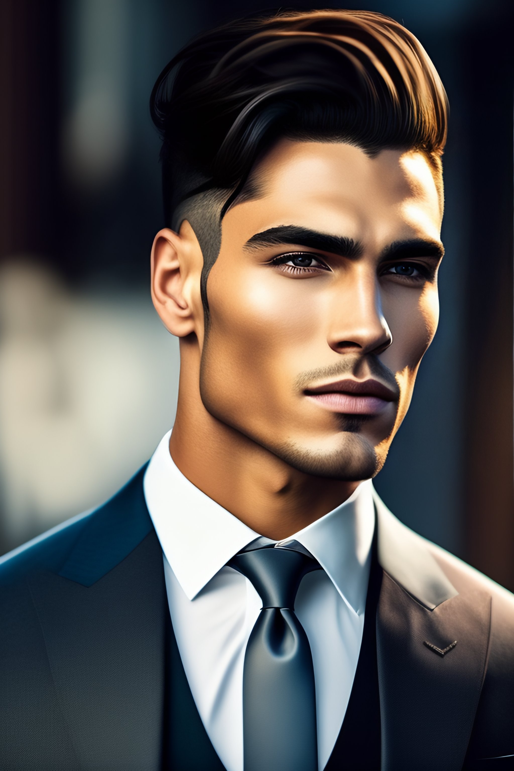 Lexica - A beautiful man with a sharp jaw and black eyes. His hair is ...