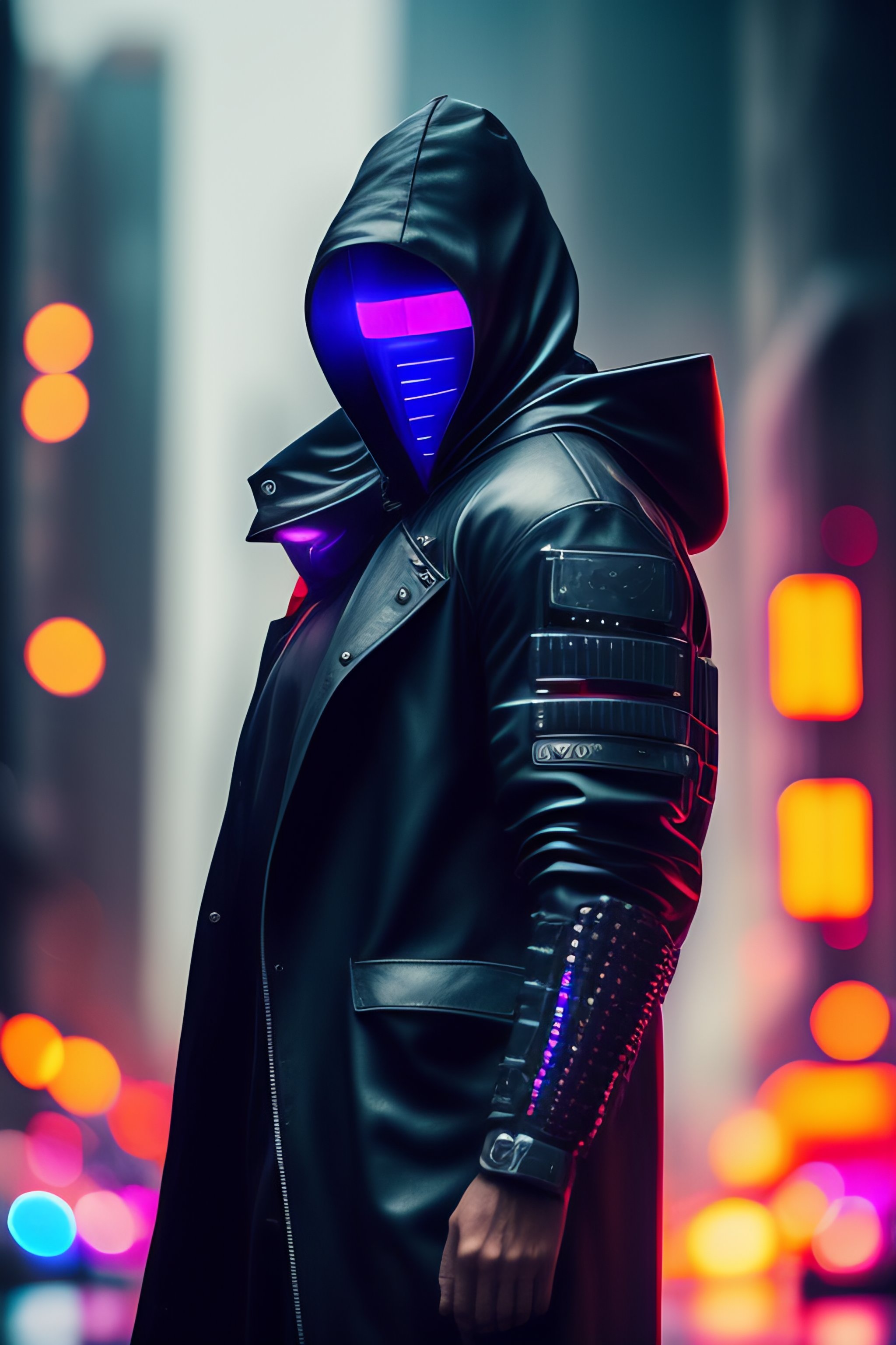 Lexica - Futuristic cyberpunk masked assassin, holding a blade, full ...